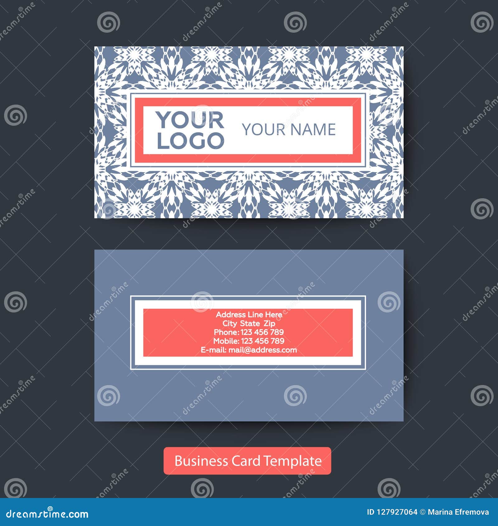 Business Card Template with Floral Pattern. Stock Vector - Illustration ...