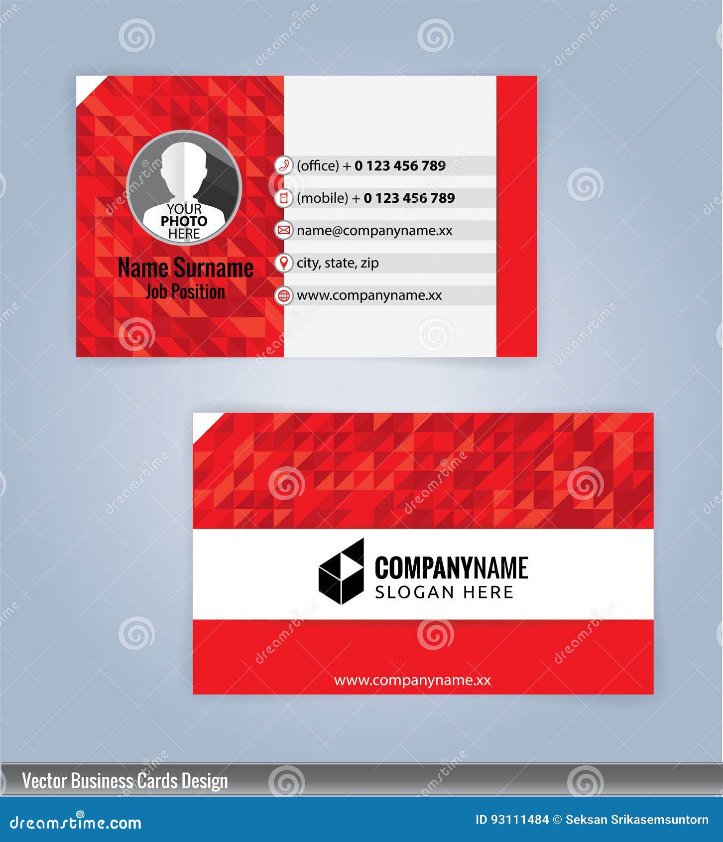 Business Card Template. Red Background Stock Vector - Illustration of ...