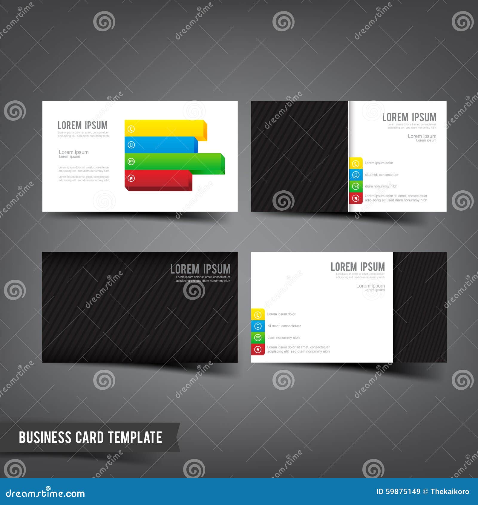 Business Card Template Set 045 Grey White Color with Mini Four Stock ...