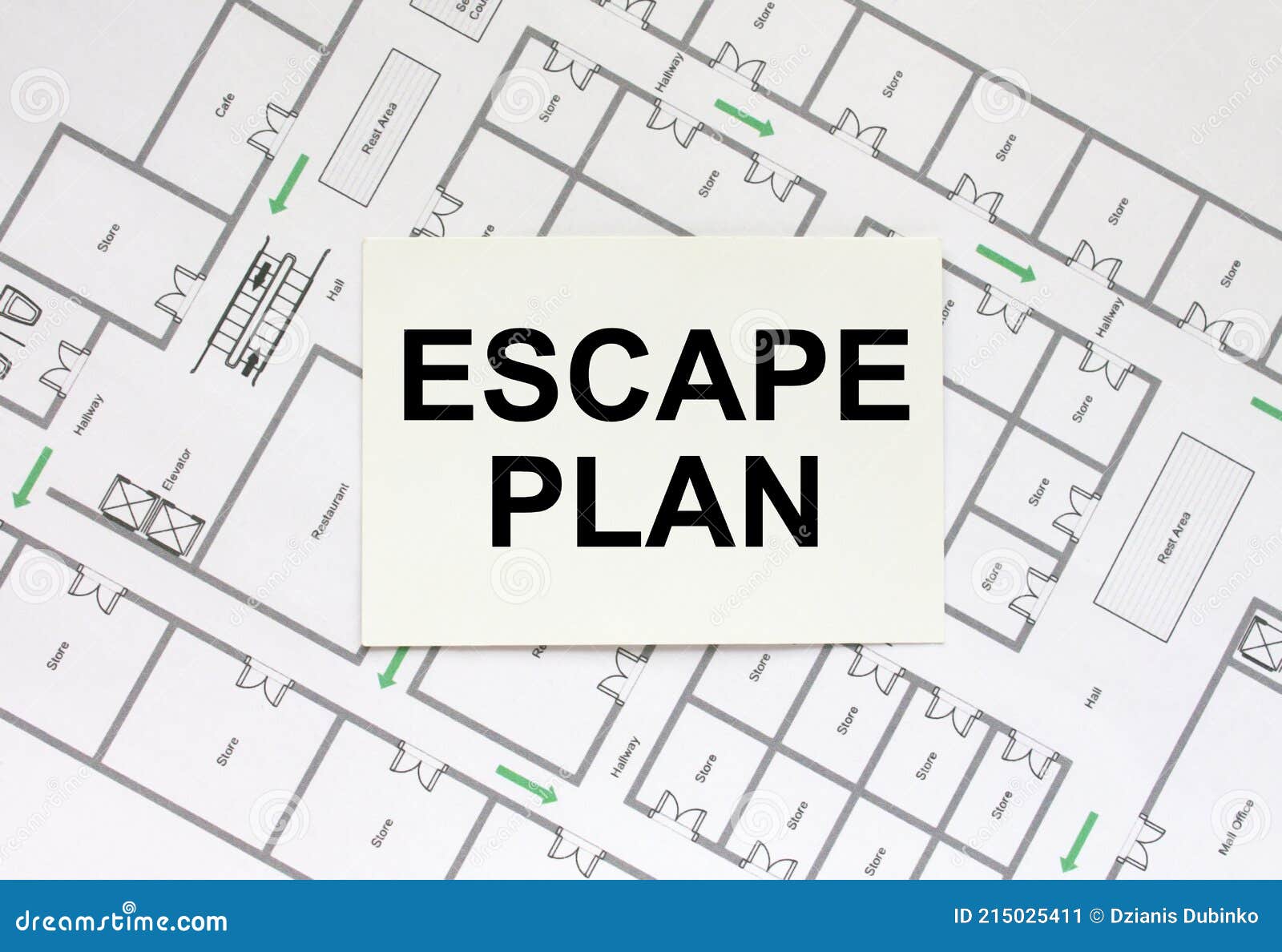 Business Card With Text Escape Plan On A Construction Drawing Royalty ...