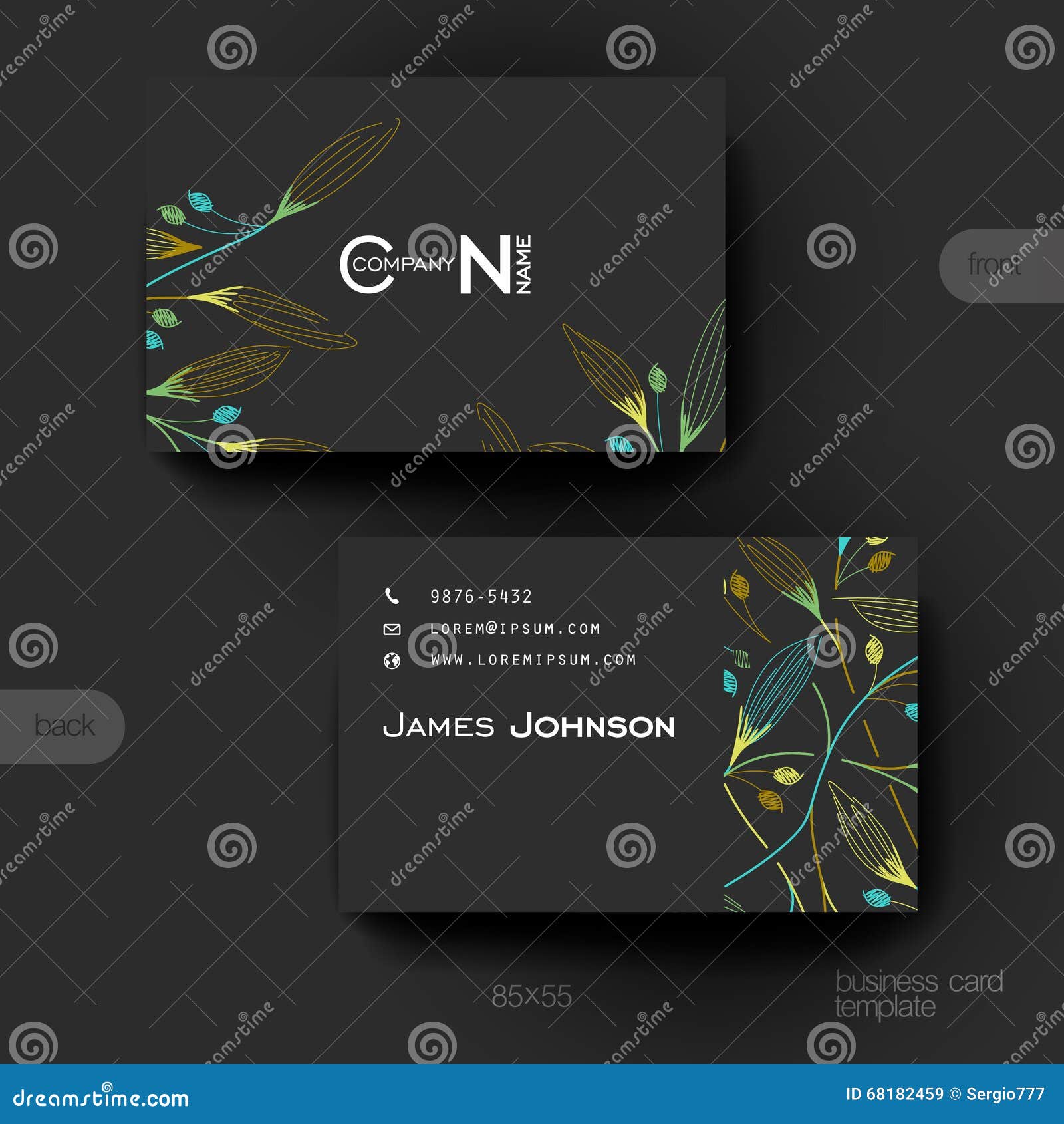 Business Card Vector Template with Autumn Leaf Ornament Background ...