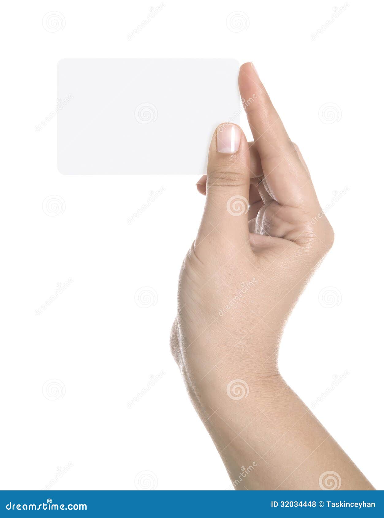 Business Card in Woman Hand Stock Photo - Image of greeting, isolated ...