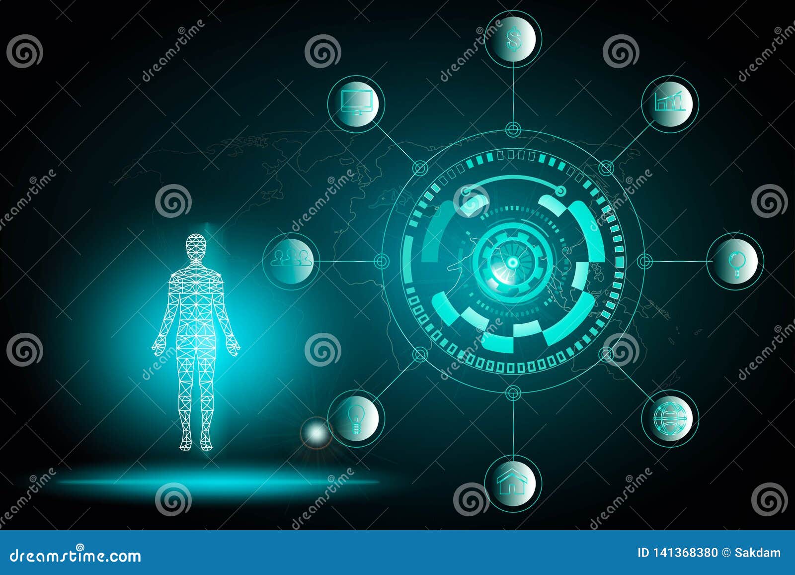 Abstract Background Technology Concept in Blue Light,brain and Human ...