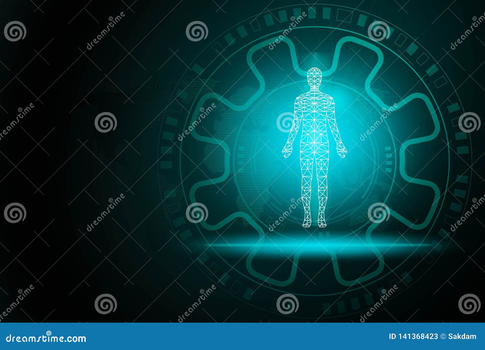 Abstract Background Technology Concept in Blue Light,brain and Human ...