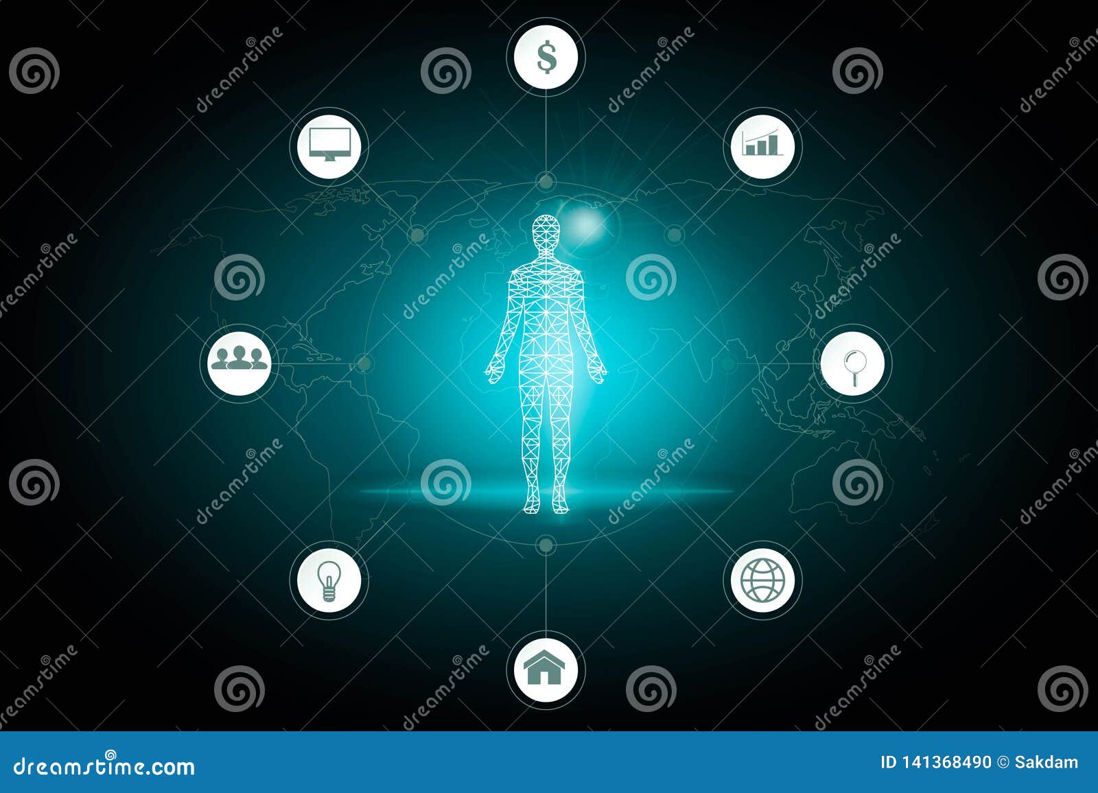 Abstract Background Technology Concept in Blue Light,brain and Human ...