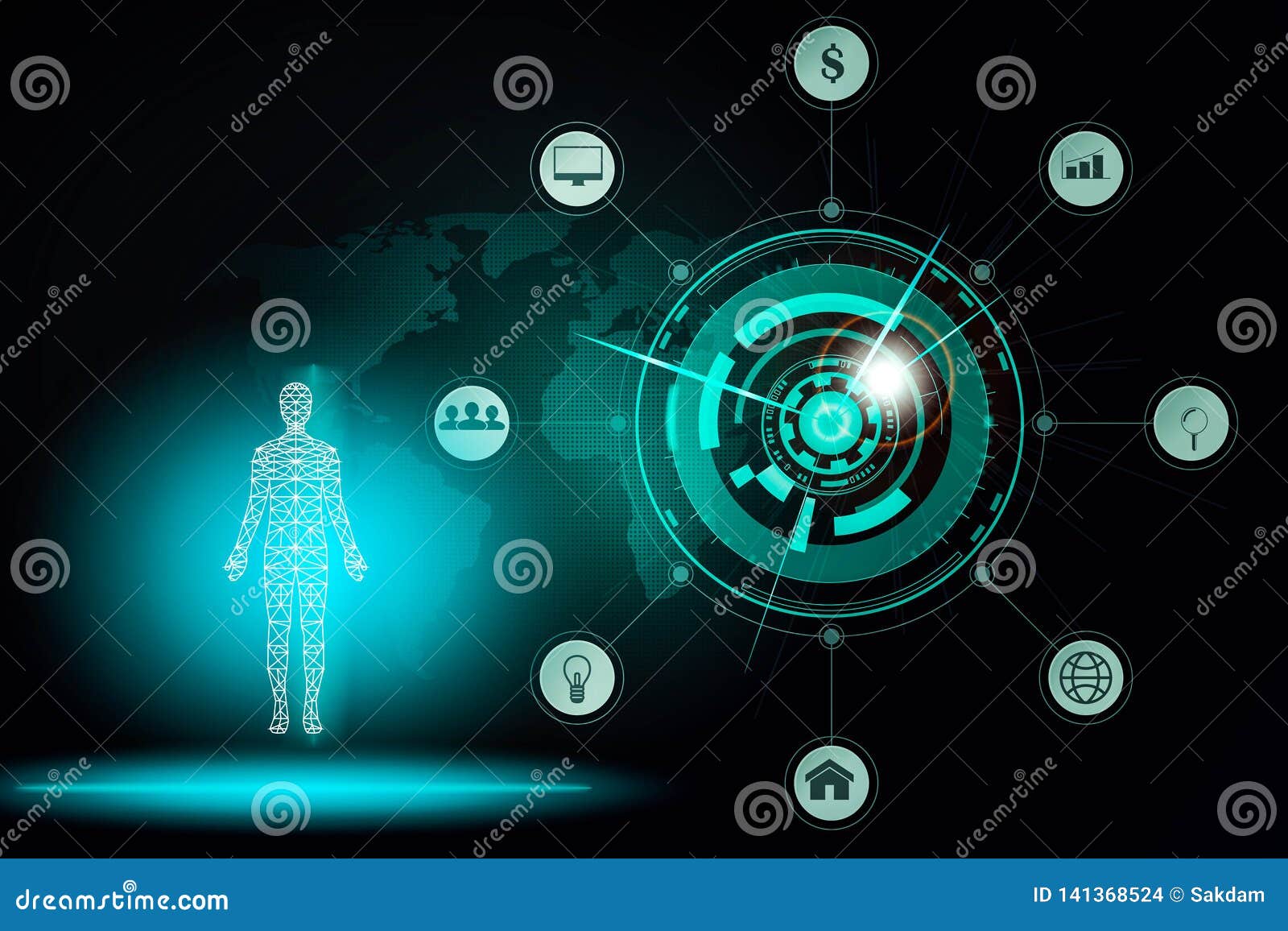 Abstract Background Technology Concept in Blue Light,brain and Human ...