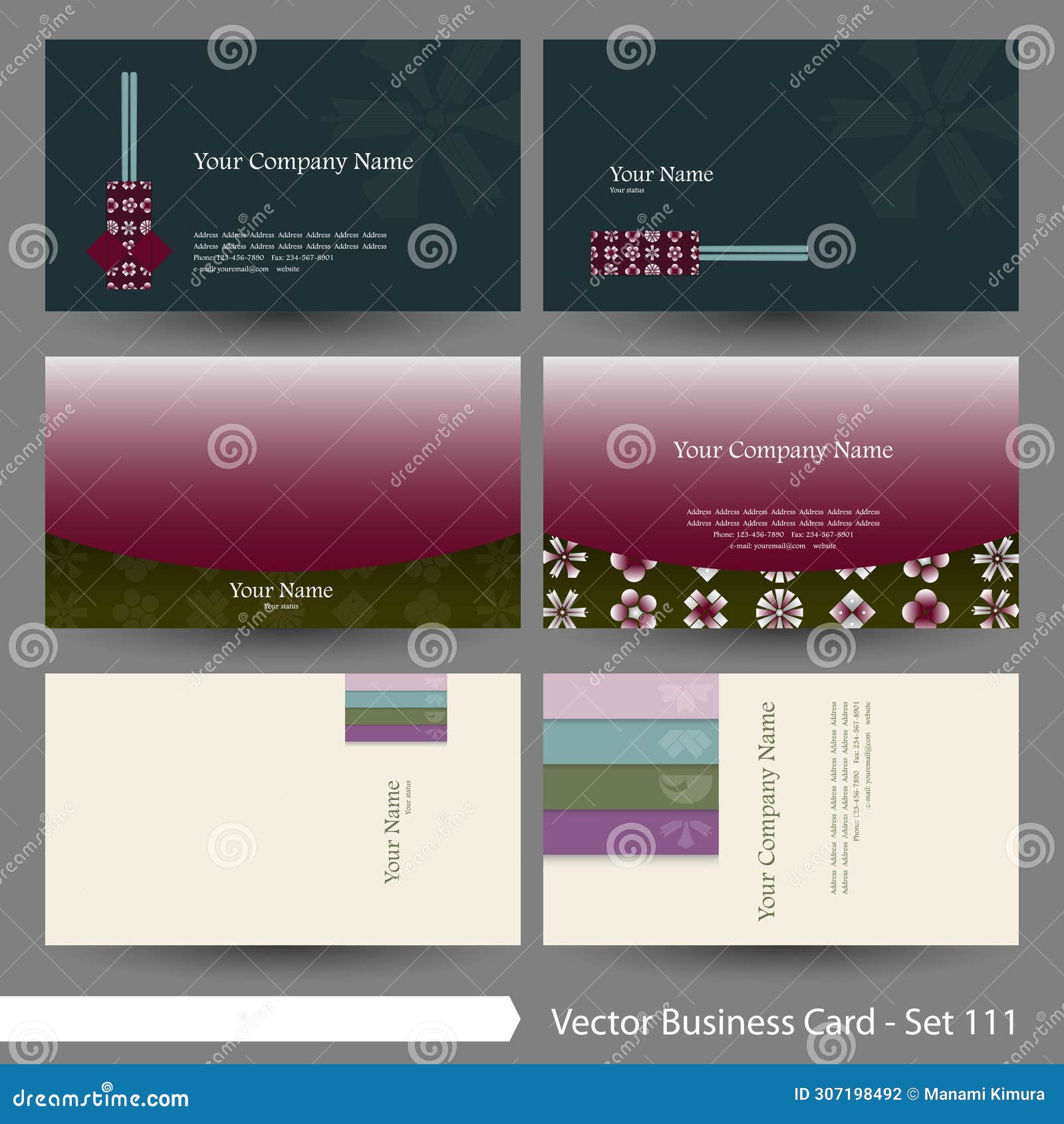 Set of 6 Japanese Motif Business Card Templates with Traditional ...