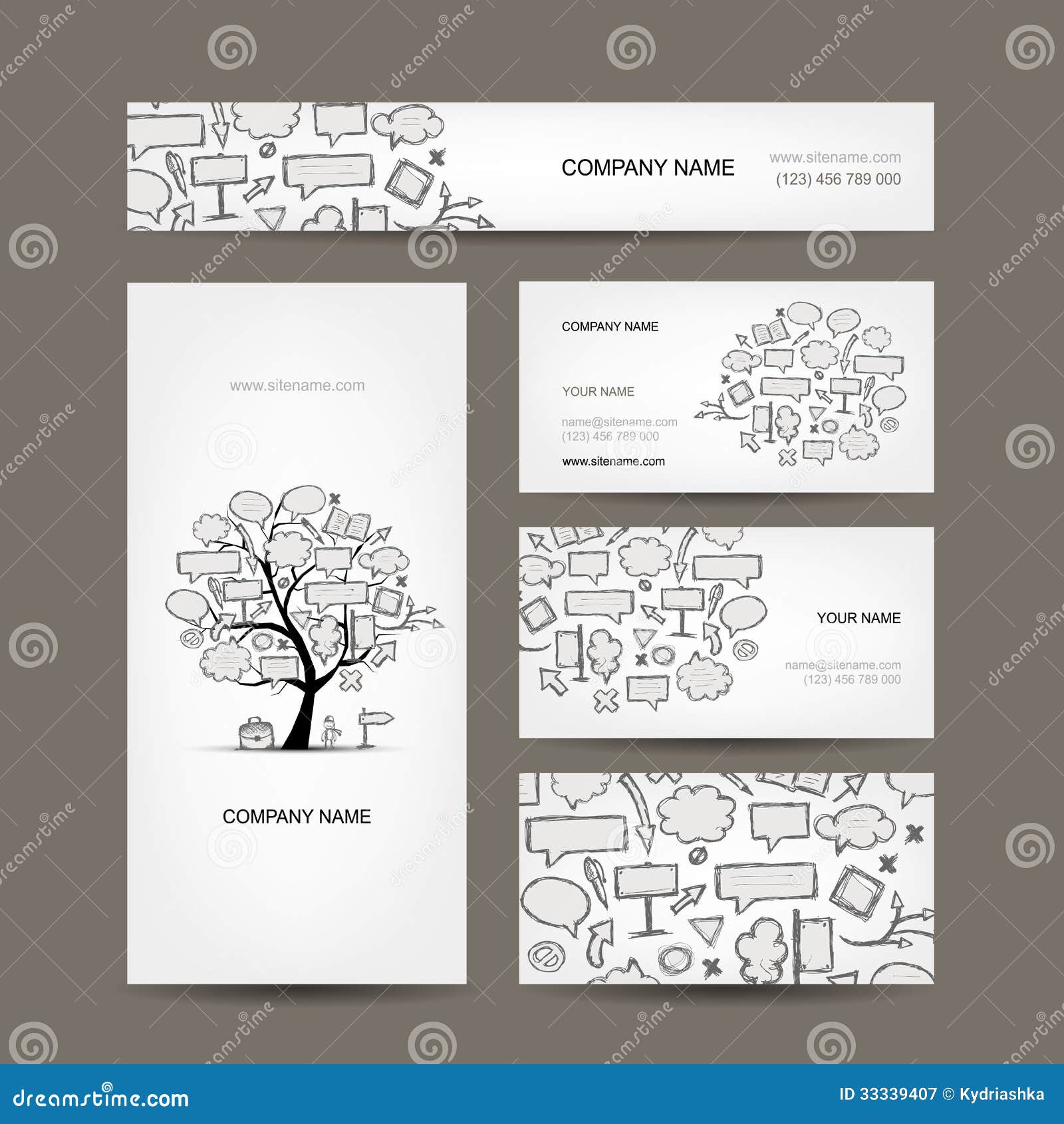 Business Cards Collection with Frames Tree Design Stock Vector ...