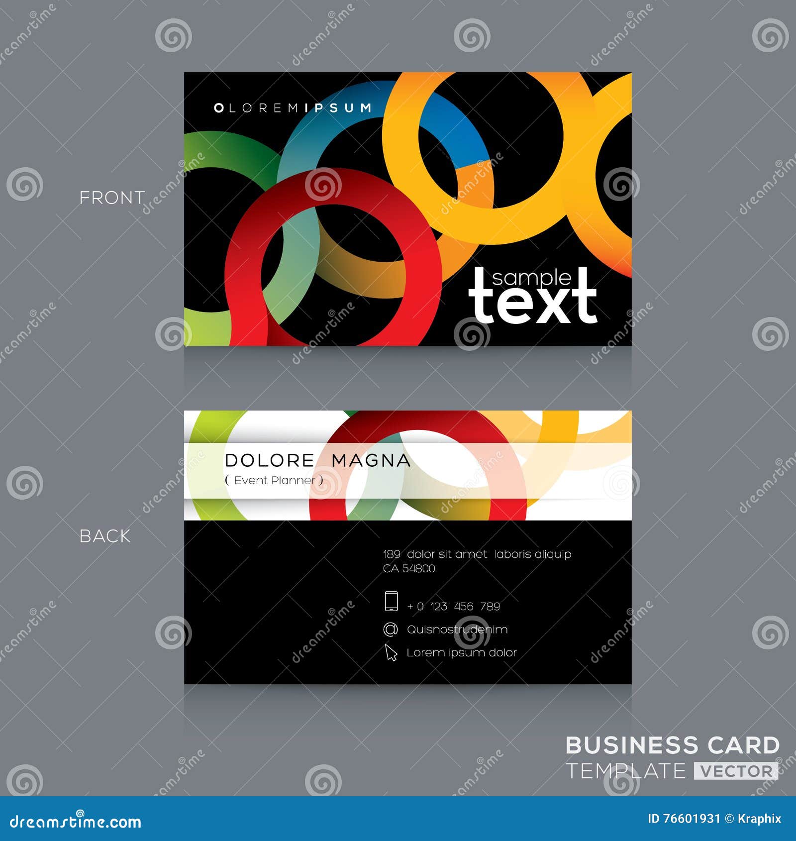 Business Cards Design with Abstract Colorful Circle Ring Shape ...
