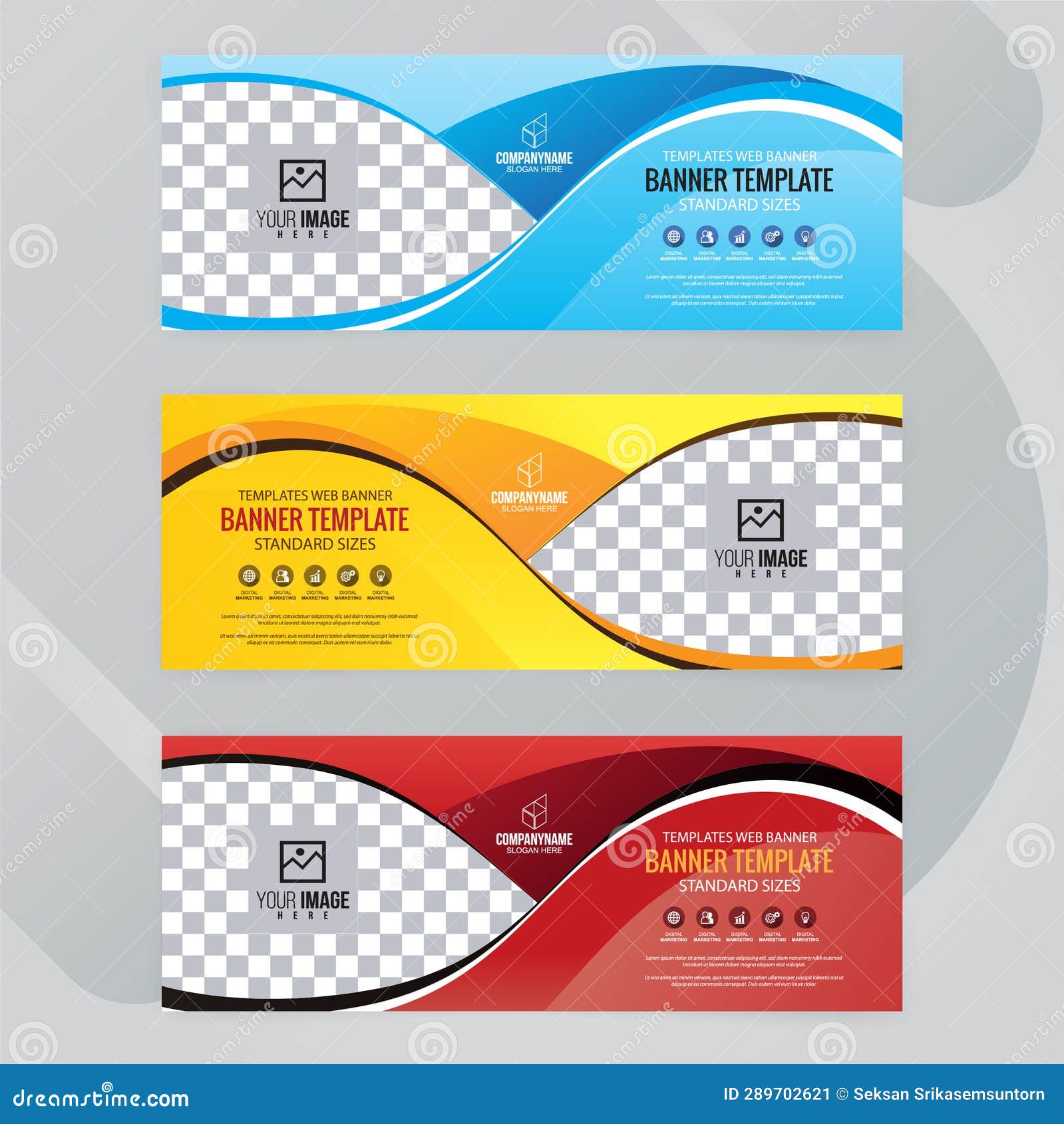 Set of Blue with Yellow and Red Web Banners Templates Stock ...