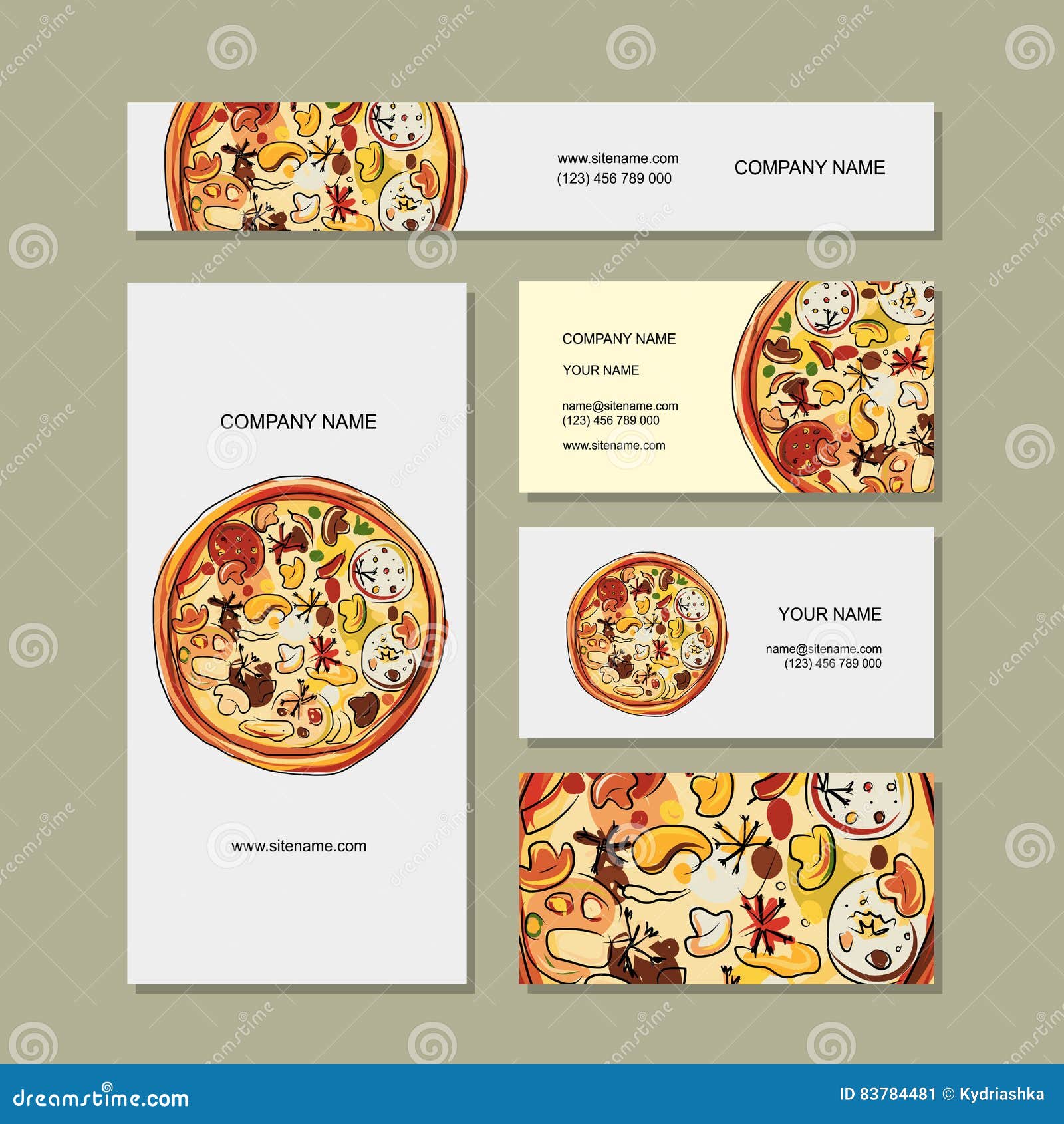 Business Cards Design with Pizza Sketch Stock Vector - Illustration of ...