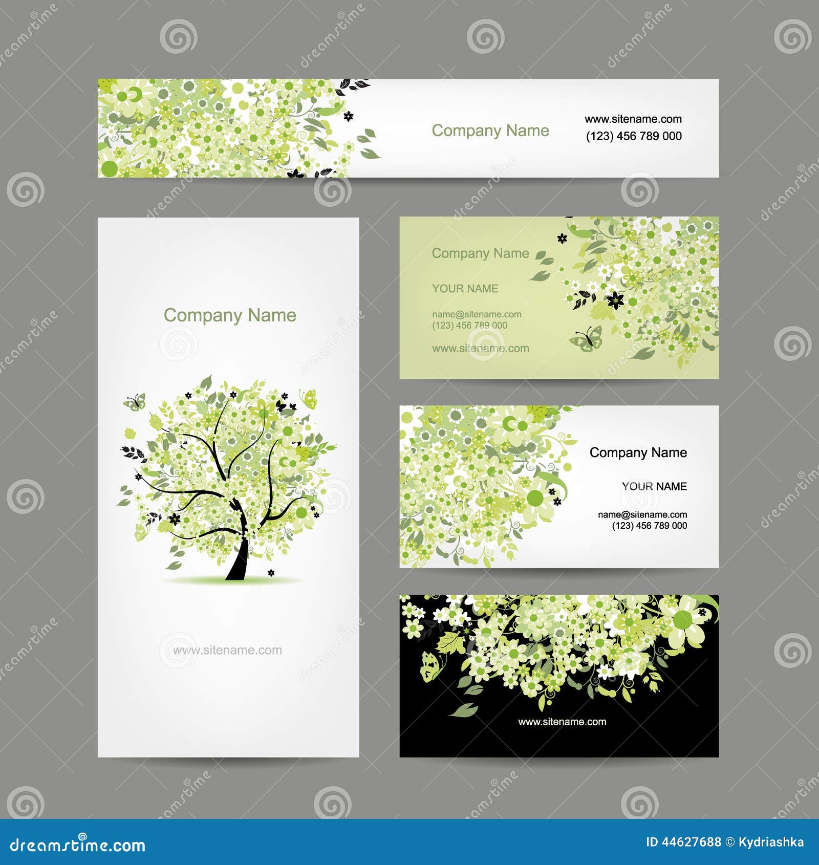 Business Cards Design, Spring Tree Floral Stock Vector - Illustration ...
