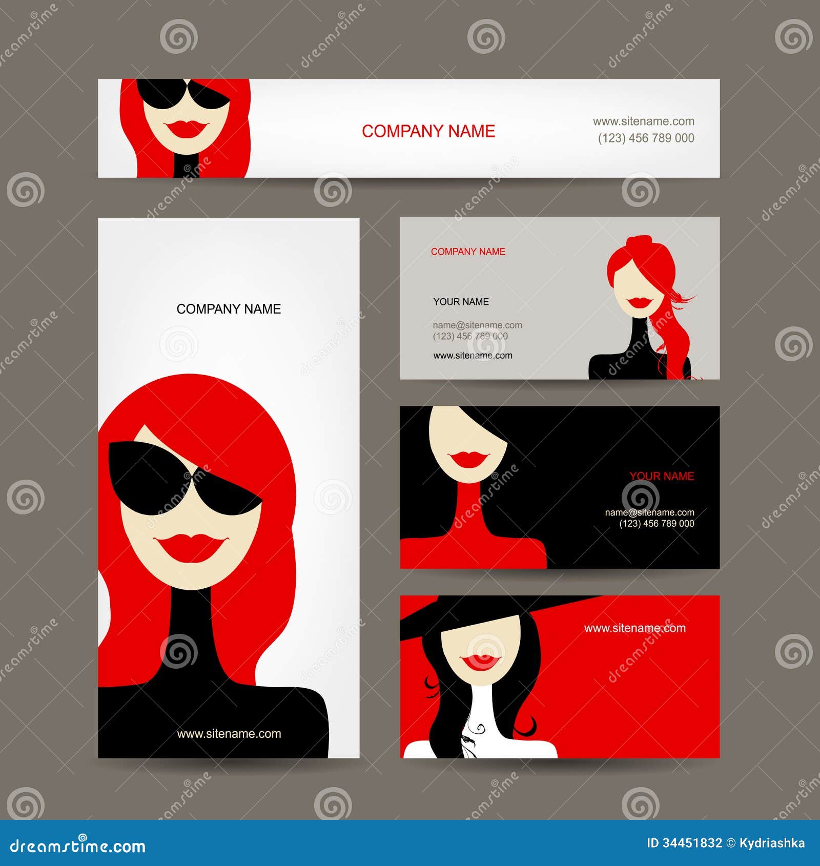 Business Cards Design with Women Faces Stock Vector - Illustration of ...