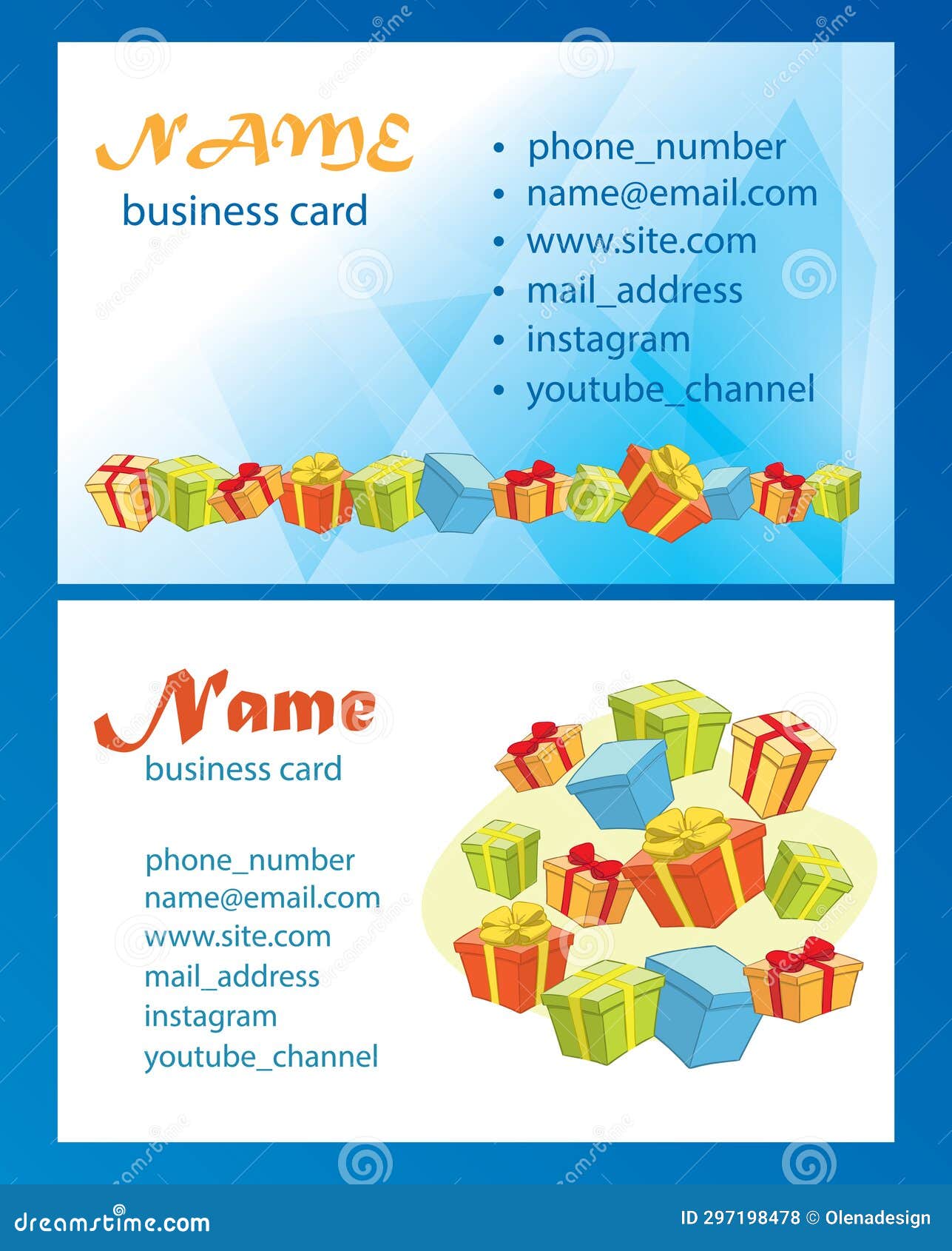 Business Cards with Gift Boxes - Vector Templates for Holiday Events ...