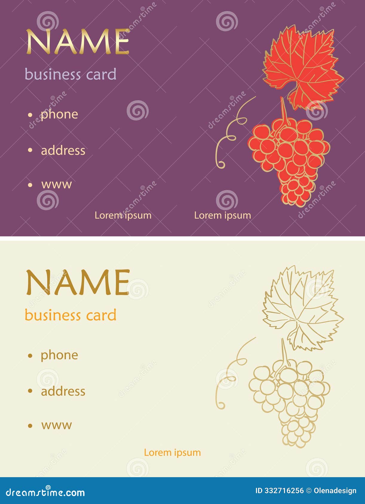 Business Cards with Grape - Vector Purple and Light Beige Templates ...
