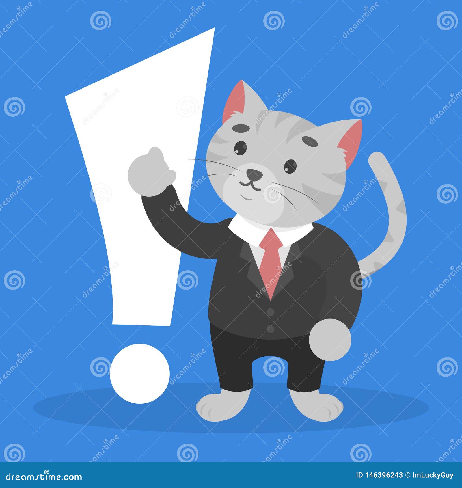 Business Cat Standing at the Big Exclamation Mark Stock Illustration ...