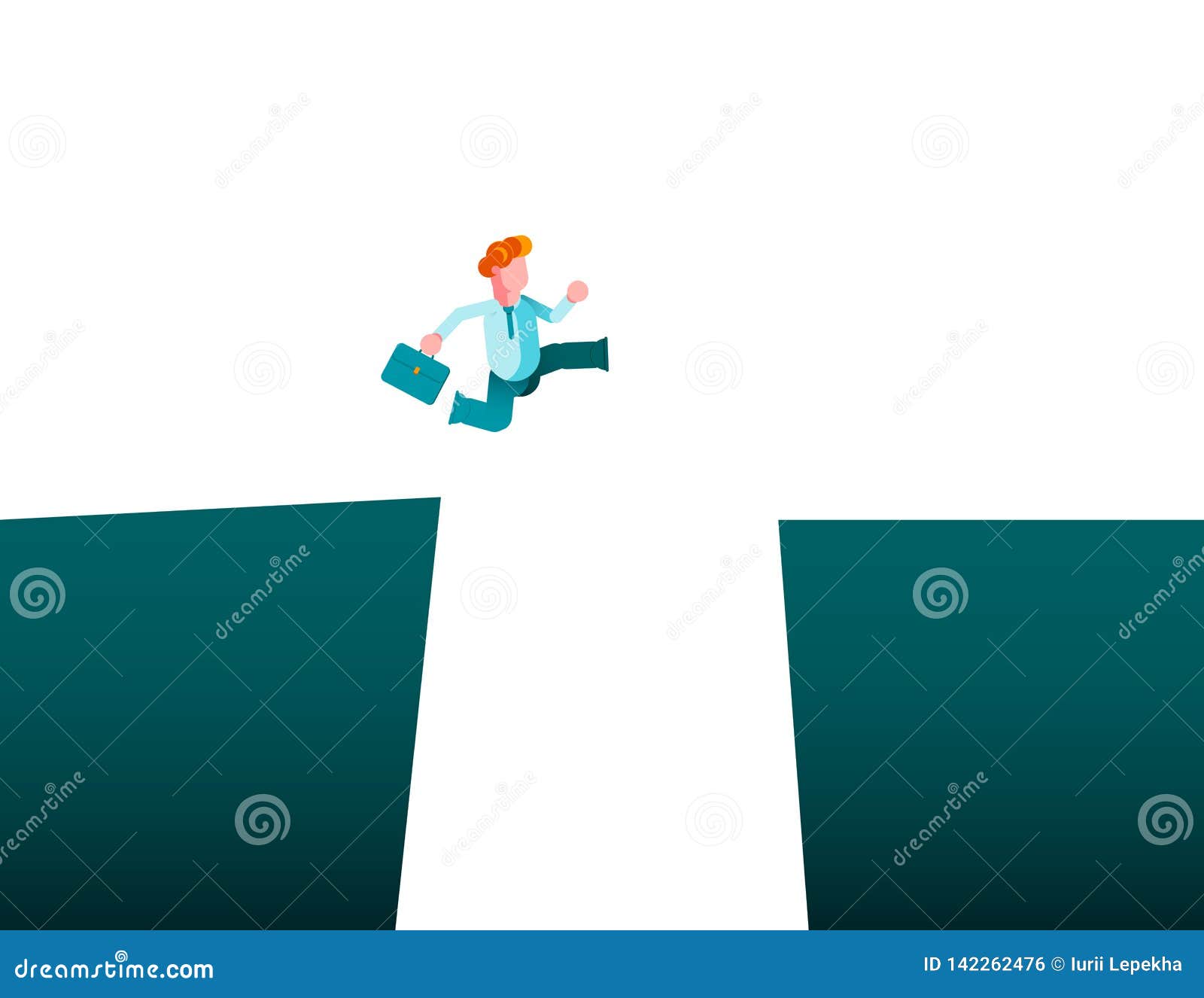 Business Challenge Vector Concept with Businessman Jumping Over Gap ...