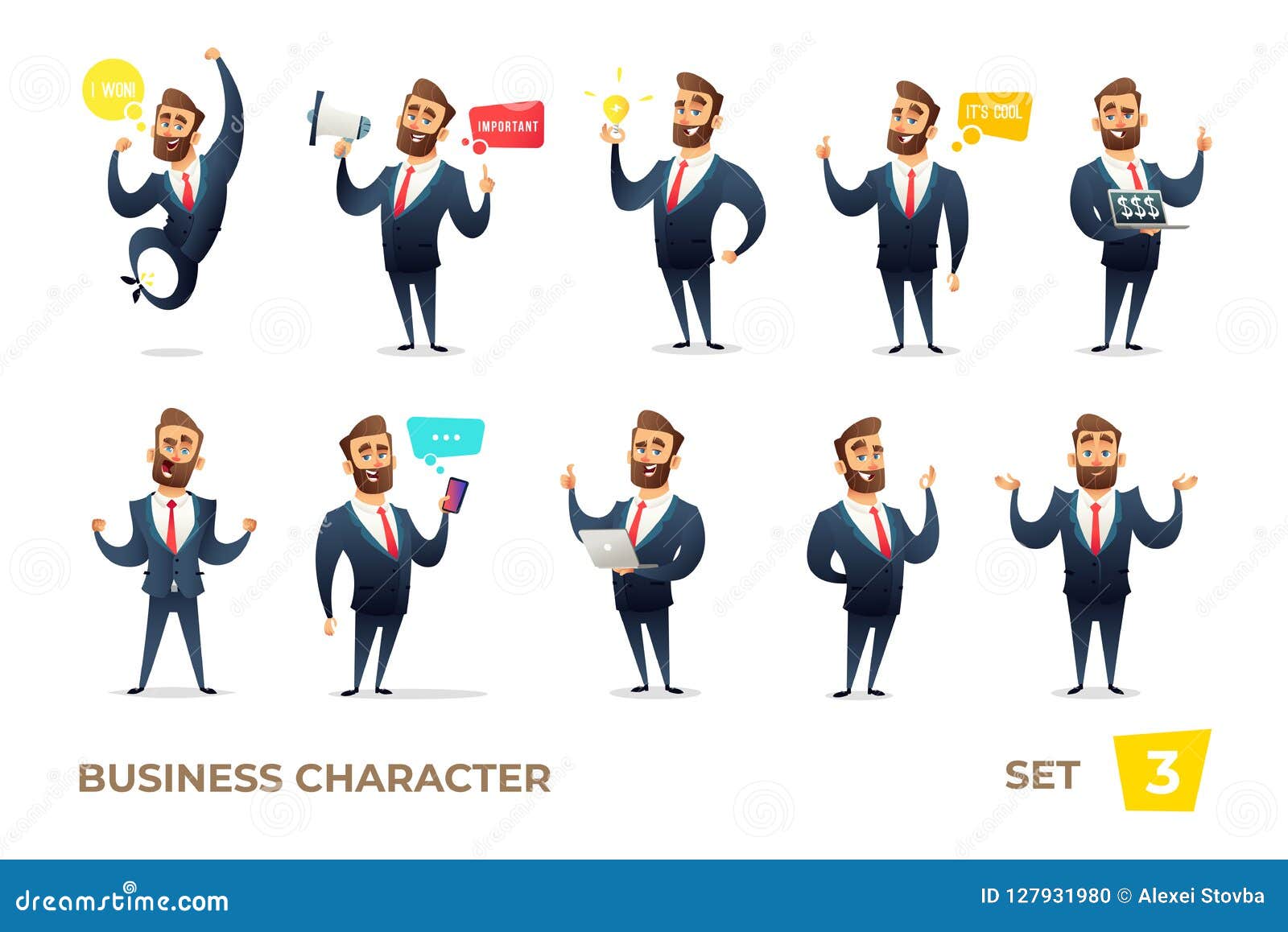 Businessman Collection. Bearded Charming Business Men in Different ...