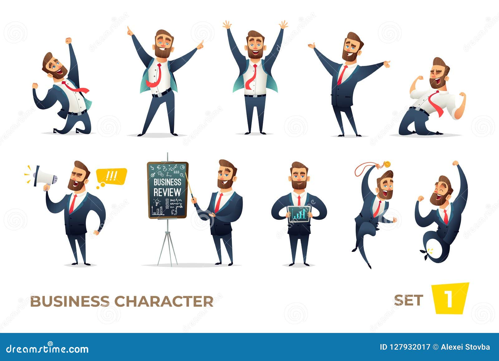 Businessman Collection. Bearded Charming Business Men in Different ...