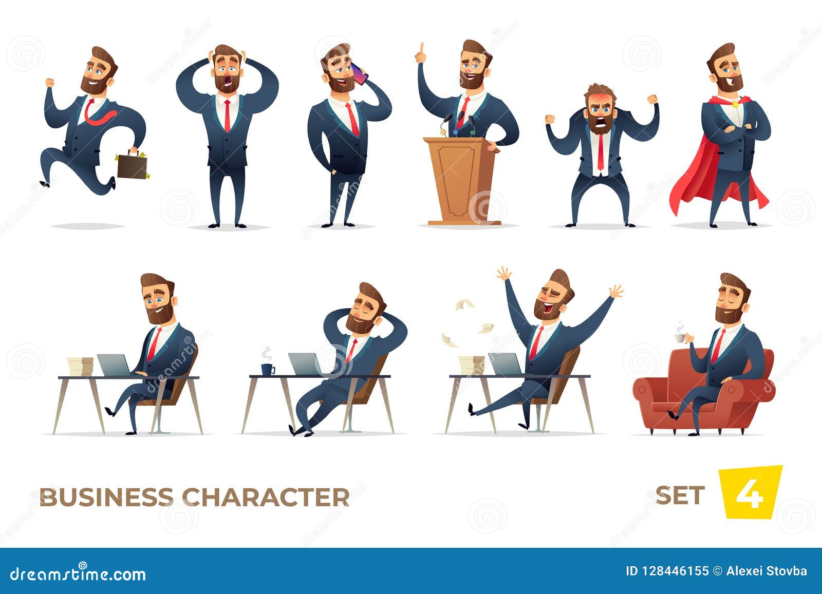 Businessman Collection. Bearded Charming Business Men in Different ...