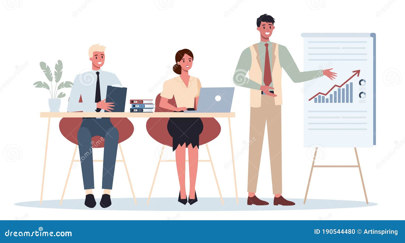 Business Character Making Presentation in Front of Group of Co-worker ...