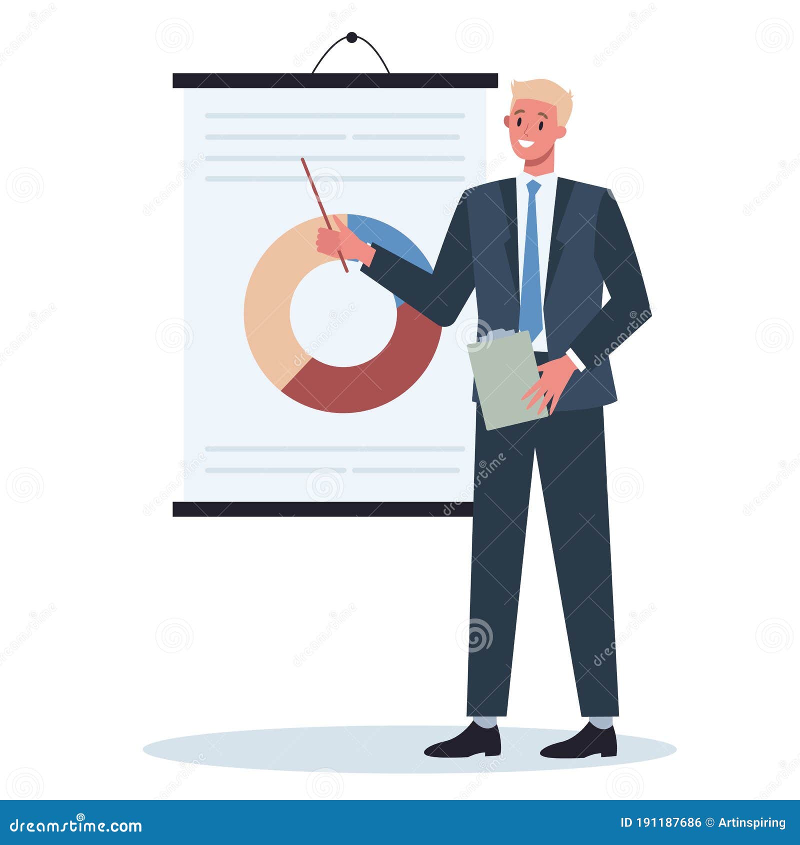 Business Character Making Presentation in Front of Group of Co-worker ...