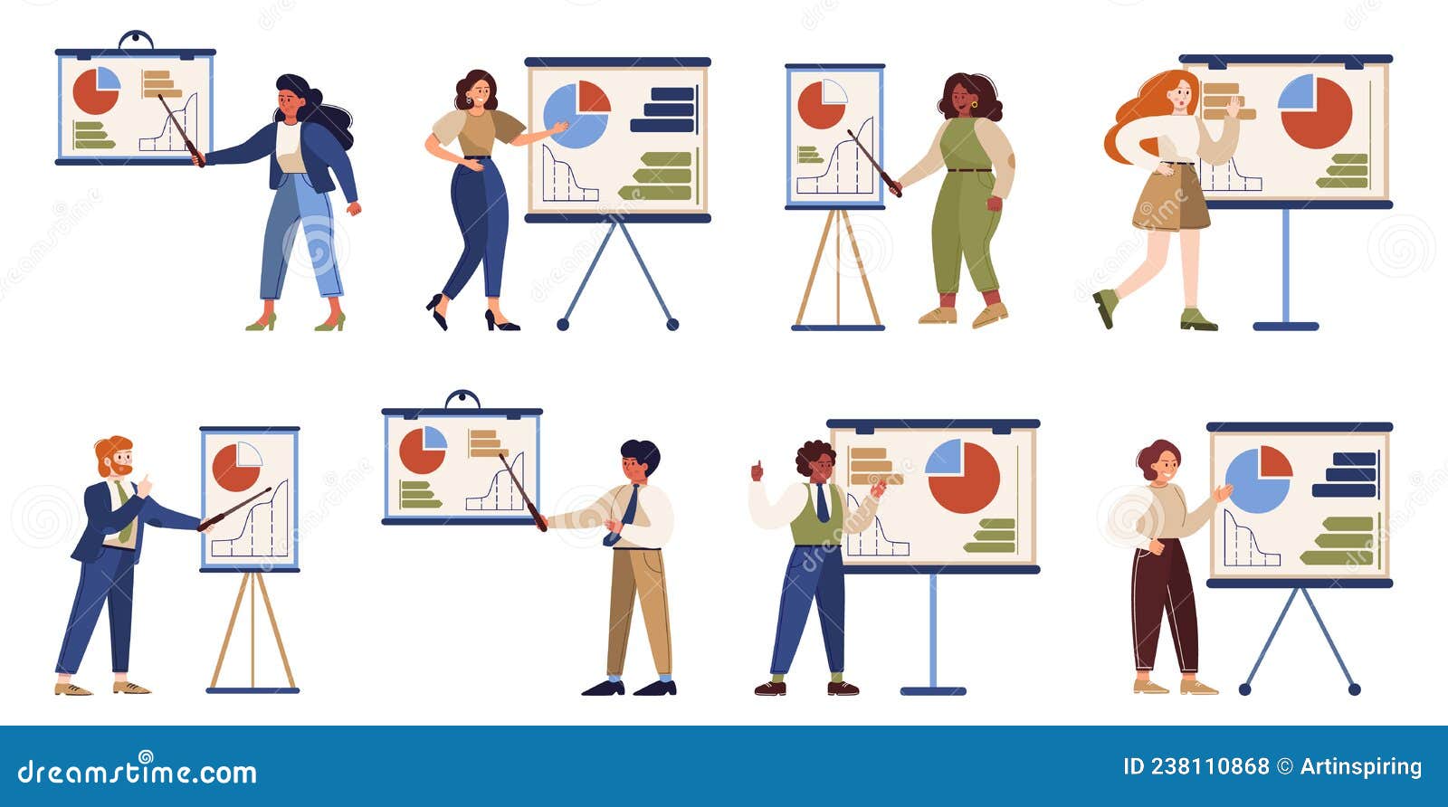 Business Character Making Presentation in Front of Group of Co-worker ...