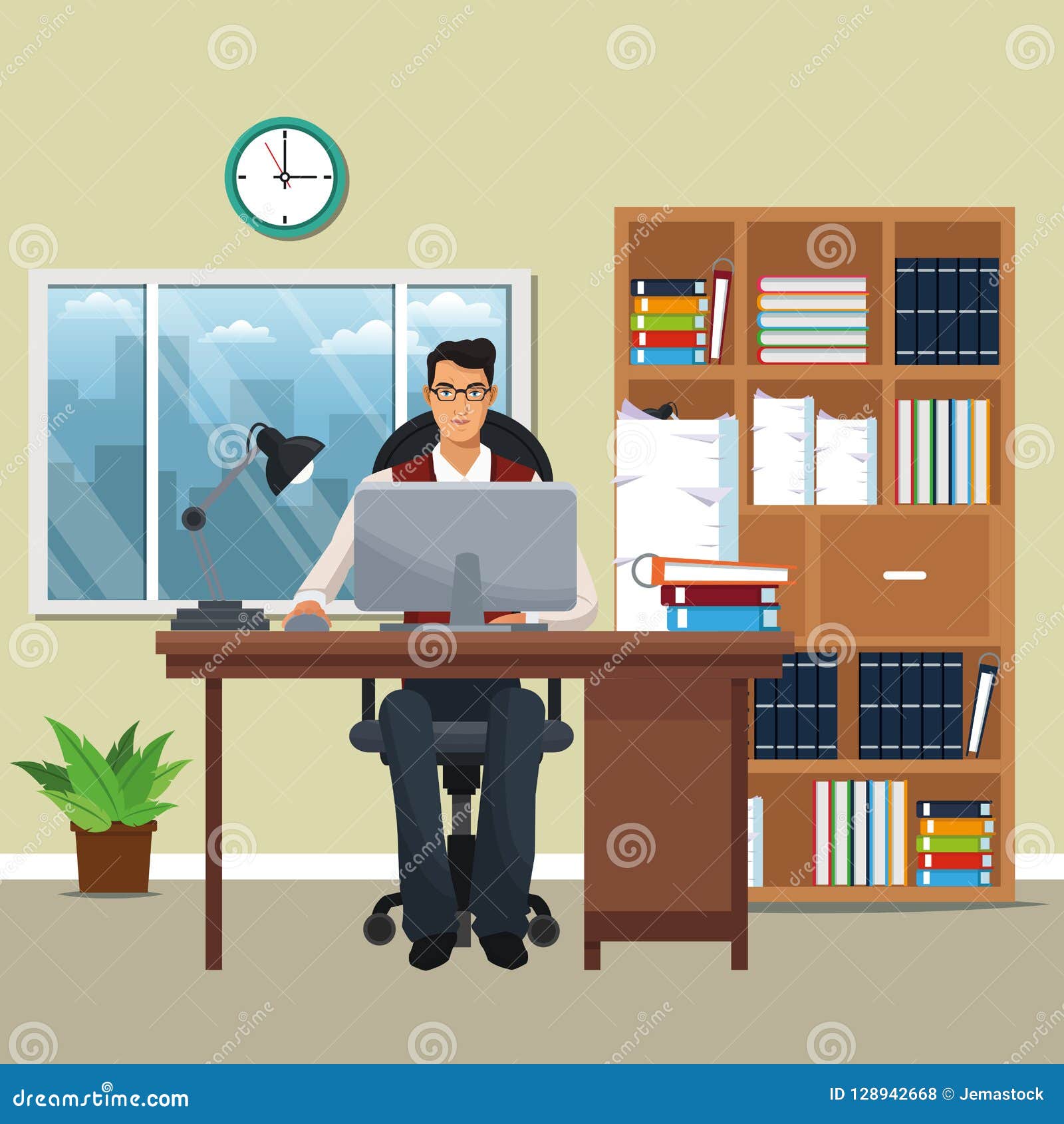 Business Character in Office Scenario Stock Vector - Illustration of ...