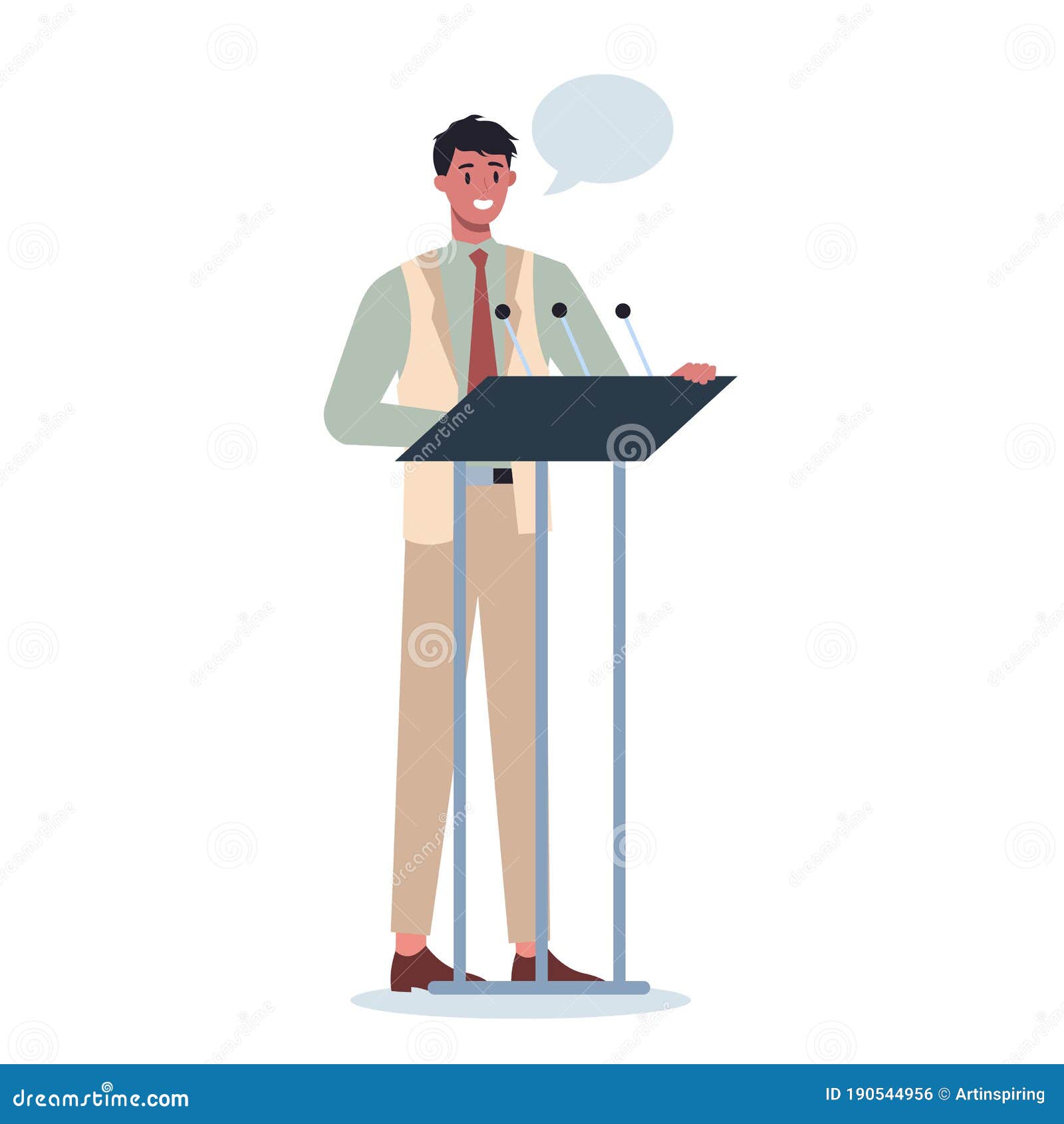 Business Character Standing Behind a Lectern. Office Worker Perform ...