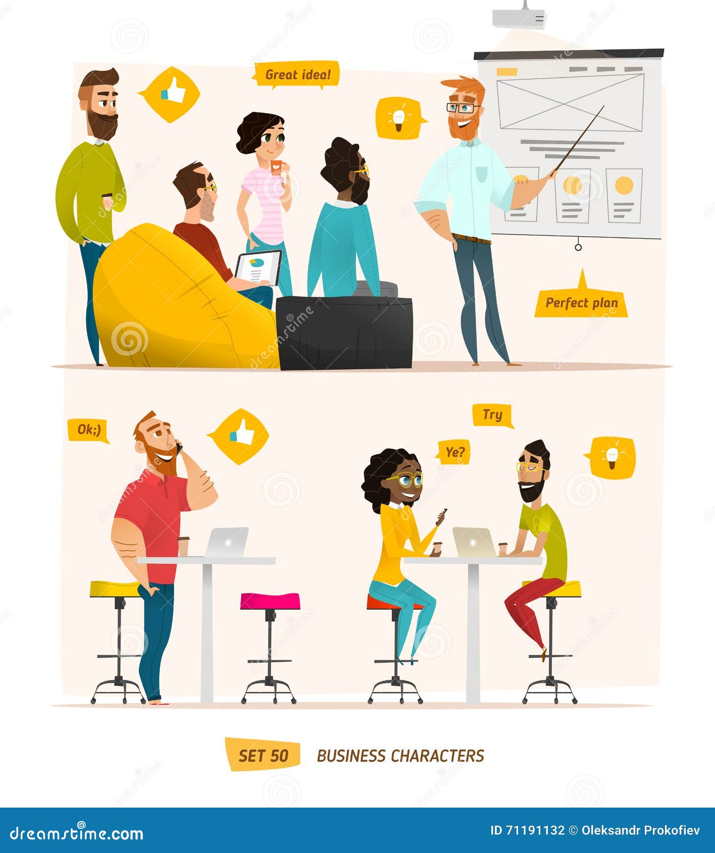 Business Characters Team Work Vector. Planning Team Work At The Scrum ...