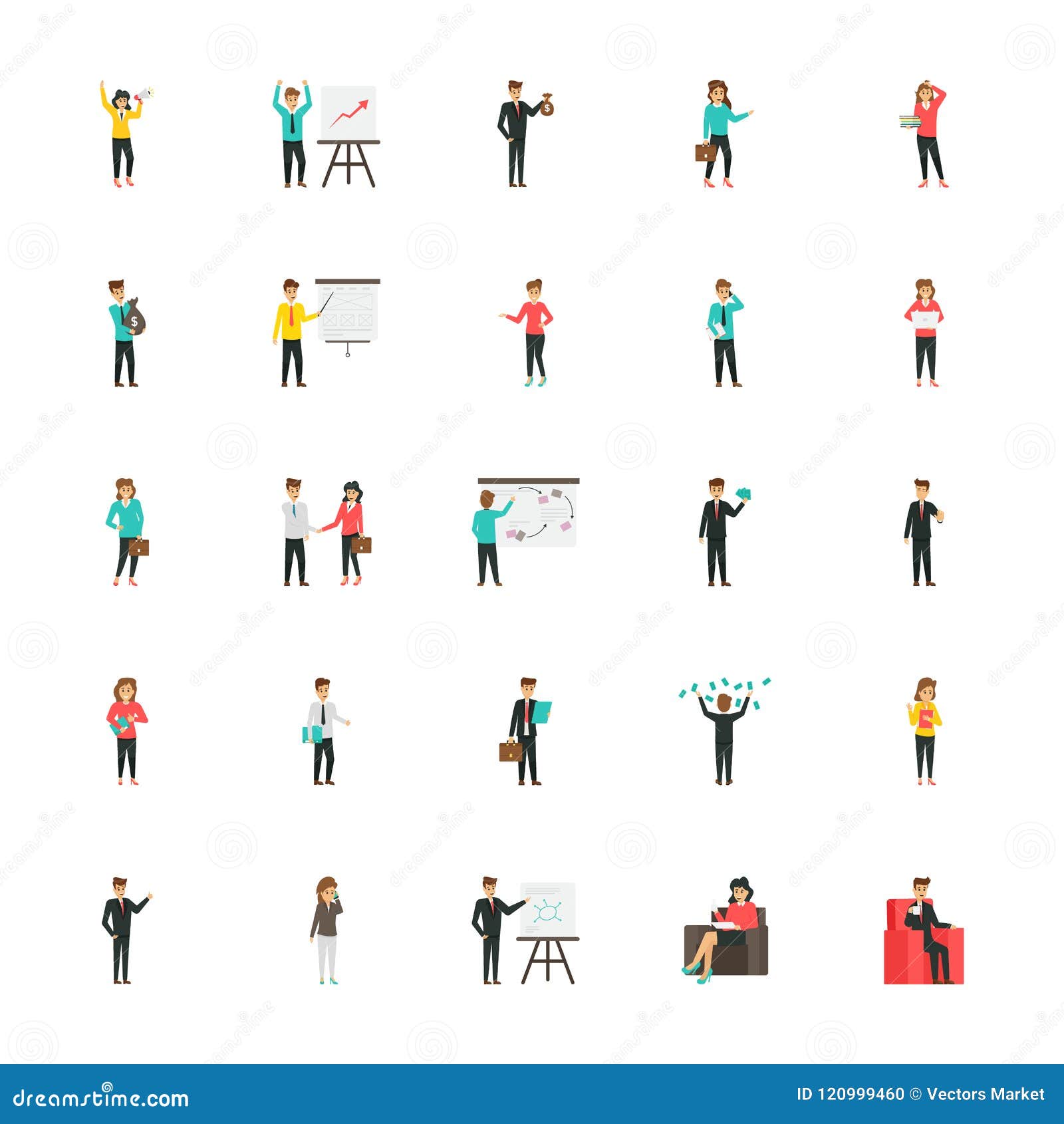 Business Characters Flat Icons Pack Stock Illustration - Illustration ...