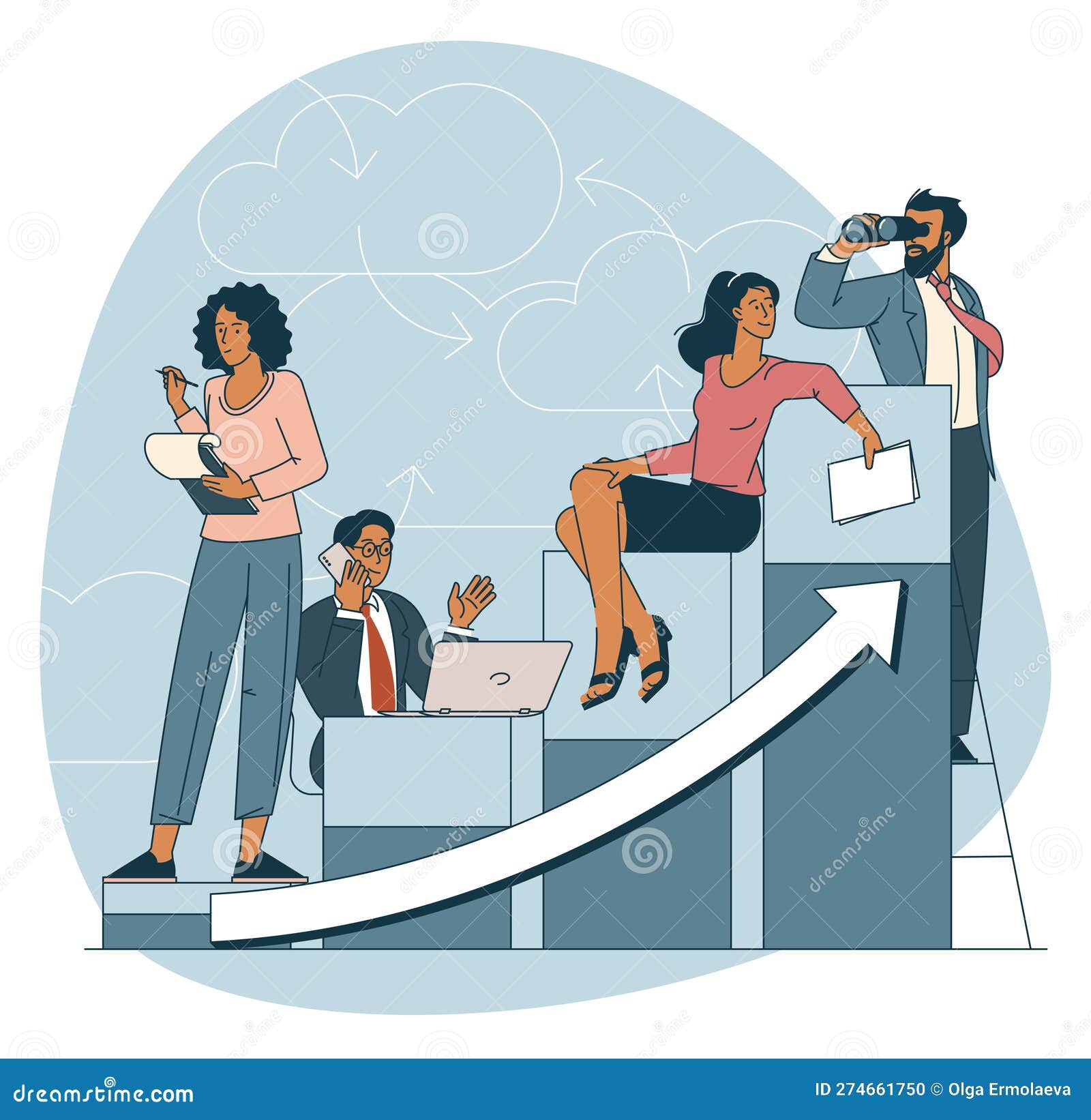 Business Characters with a Huge Growing Chart Stock Illustration ...