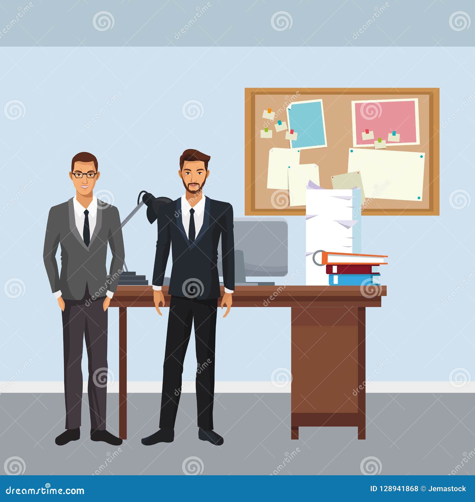 Business Characters in Office Scene Stock Vector - Illustration of ...