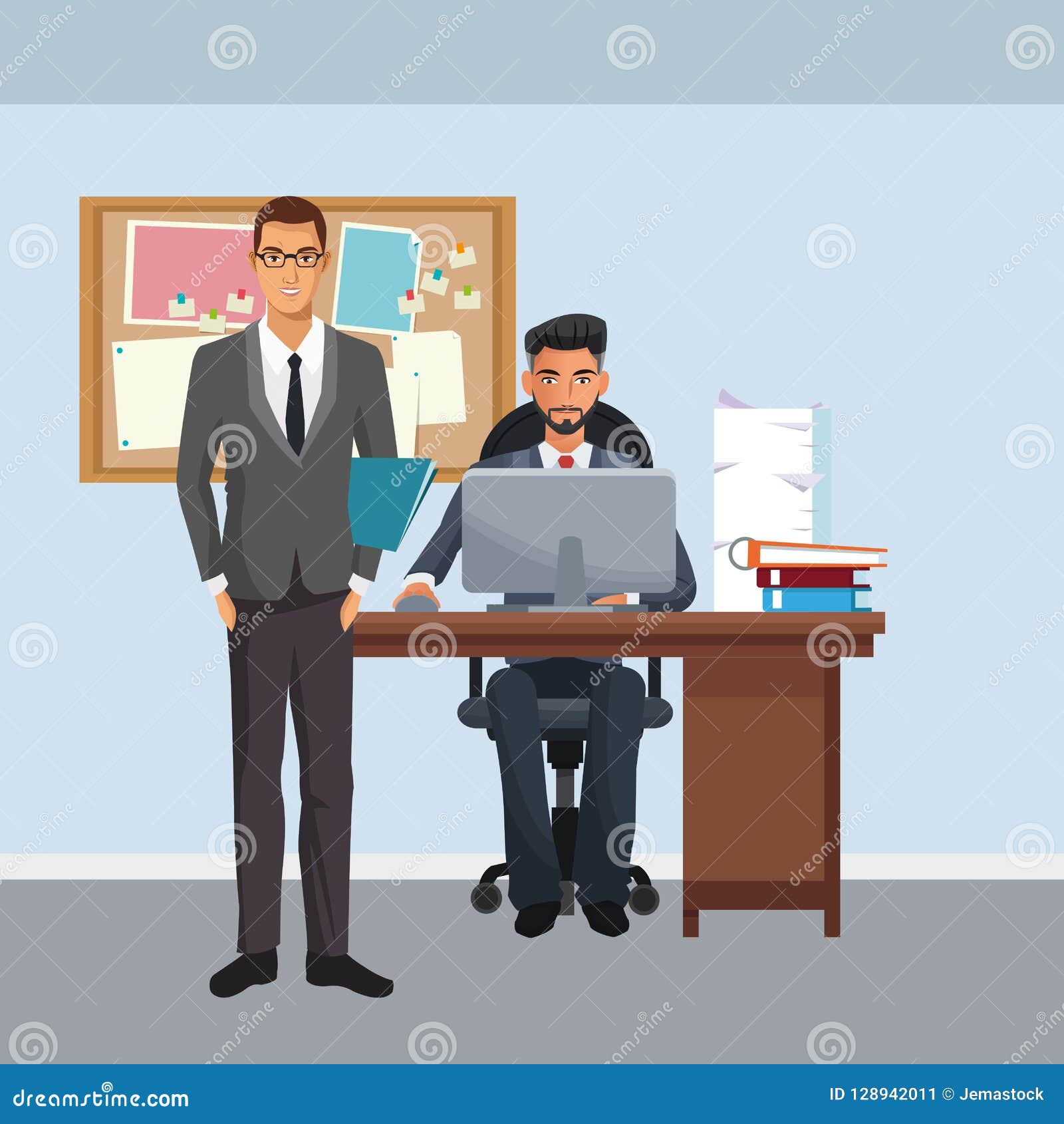 Business Characters in Office Scene Stock Vector - Illustration of ...