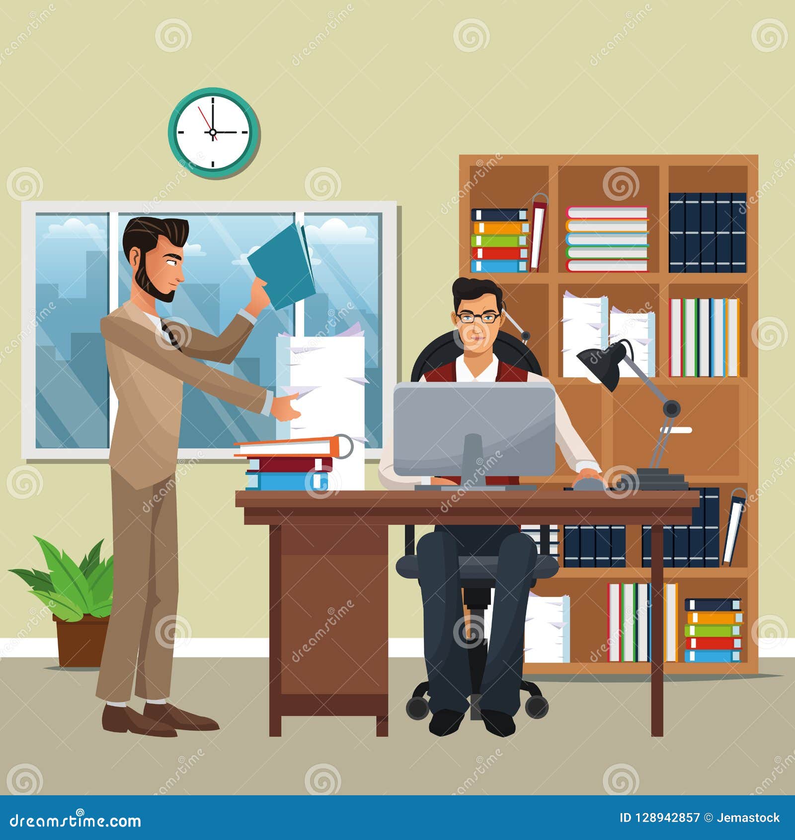 Business Characters in Office Scene Stock Vector - Illustration of ...