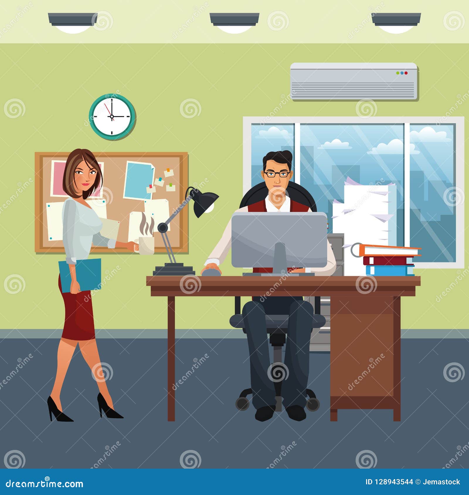 Business Characters in Office Scene Stock Vector - Illustration of ...