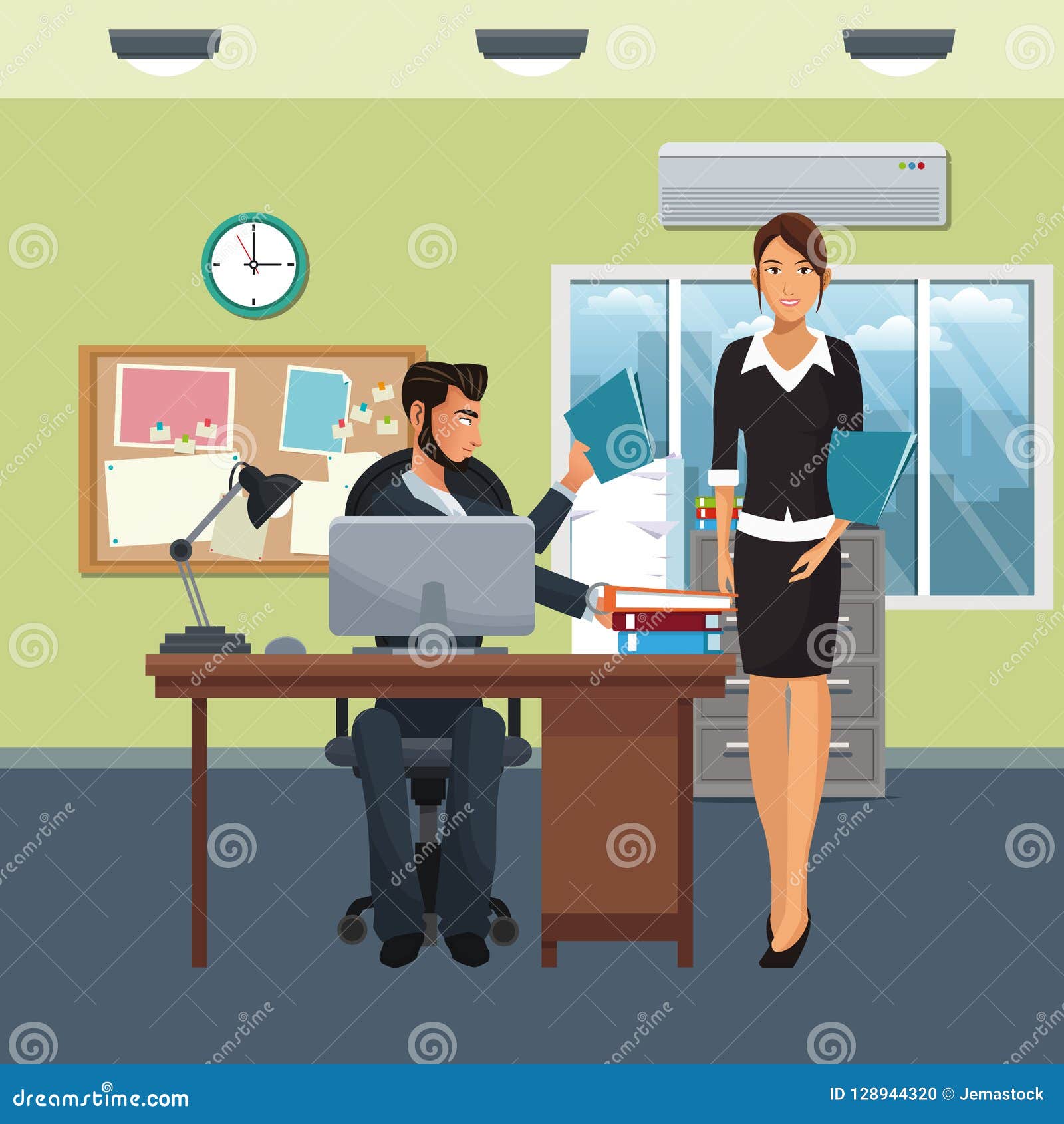 Business Characters in Office Scene Stock Vector - Illustration of ...