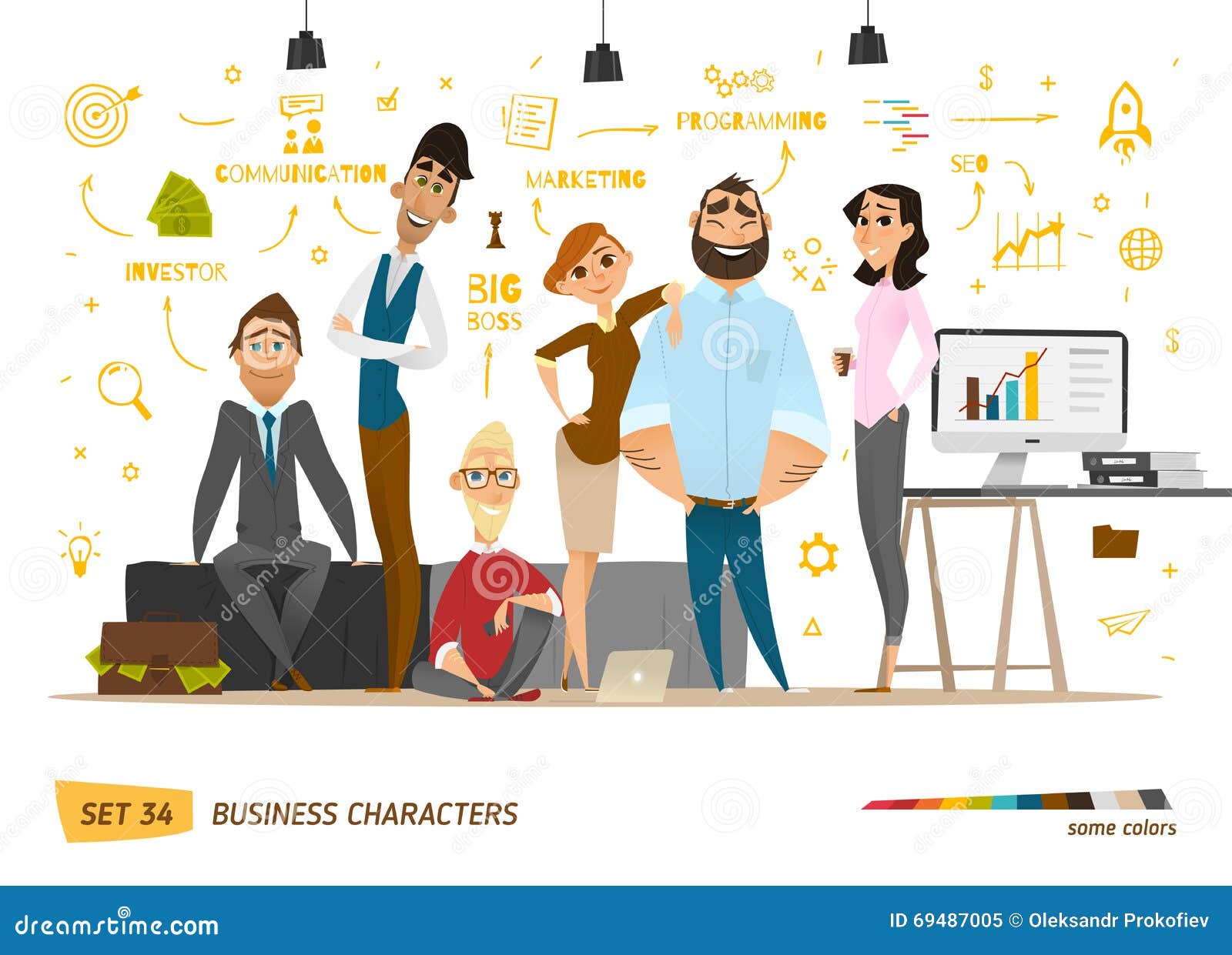 Business Characters Team Climbing At Huge Growing Graph. Leader Stand ...