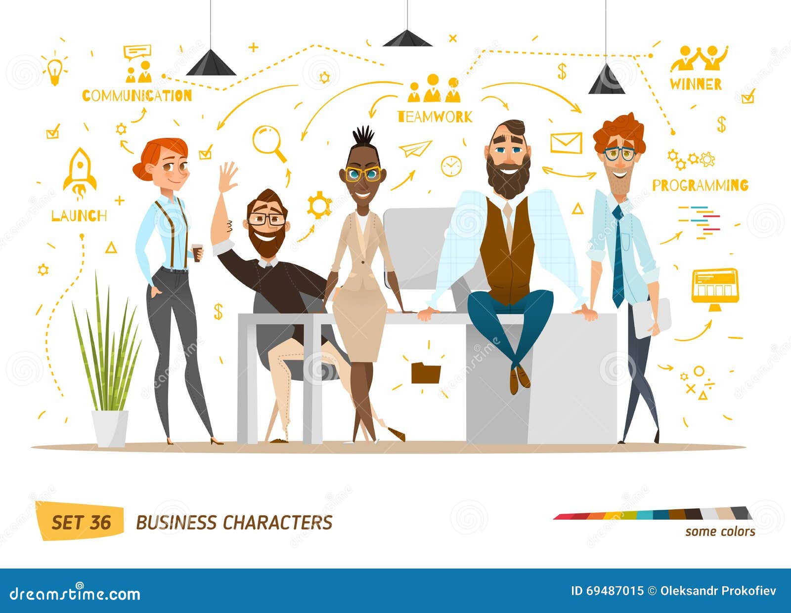 Business Characters Team Work Vector. Planning Team Work At The Scrum ...