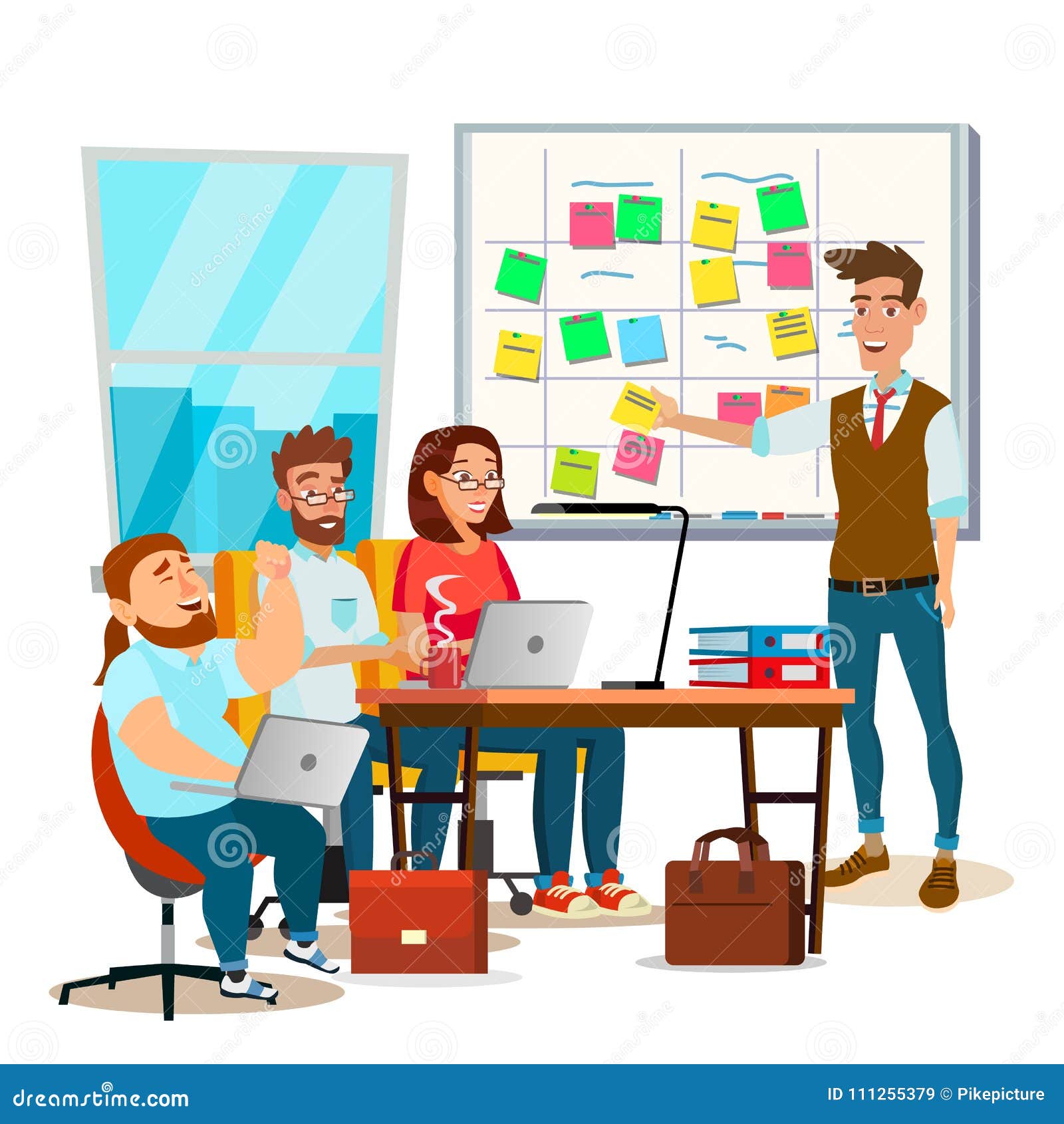 Business Characters Scrum Team Work Vector. Office Tasks Process. Scrum ...