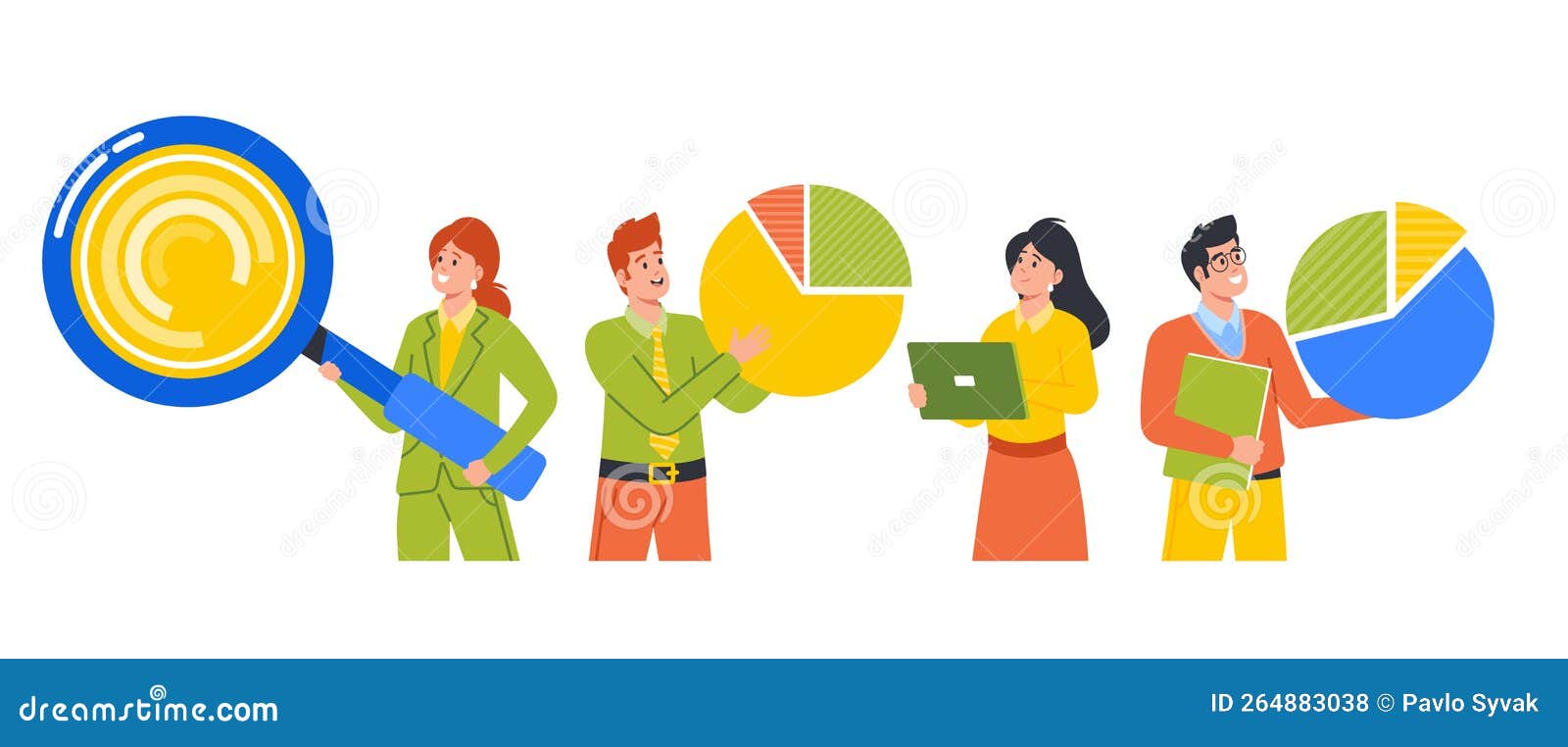 Business Characters with Tablet Pc, Magnifier, Folder and Circular ...