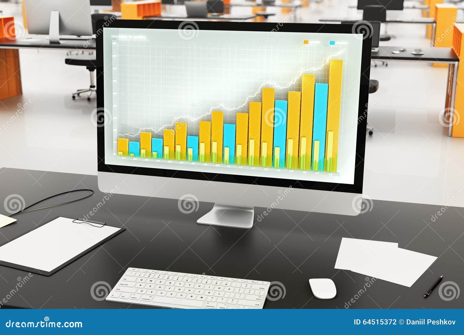 Business Chart on Computer Monitor with Other Accessories on Black ...