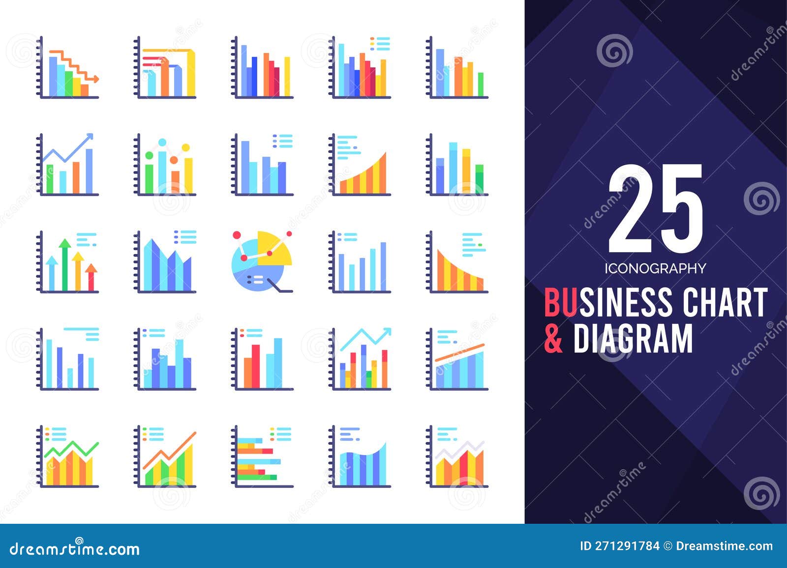 25 Business Chart and Diagram Flat Icon Pack. Vector Illustration Stock ...