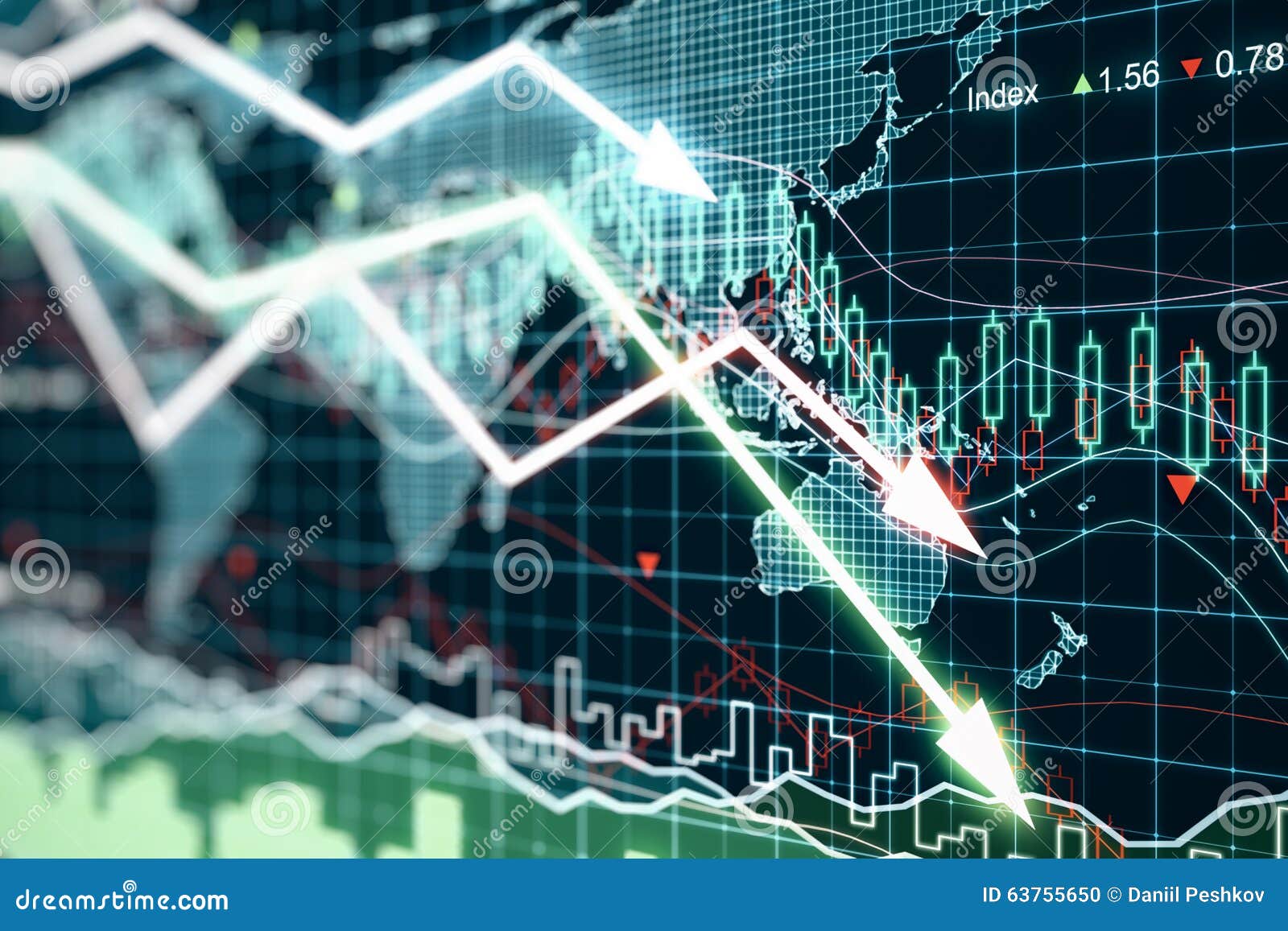 Business Chart with Glowing Arrows and World Map Stock Photo - Image of ...