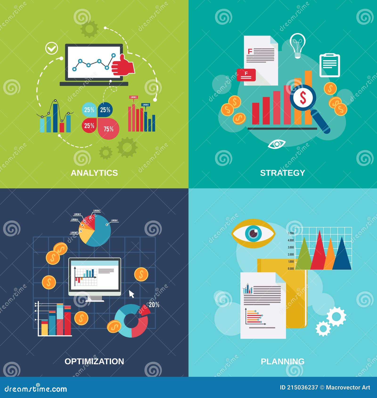 Business Chart Icons Flat Set Stock Vector - Illustration of money ...