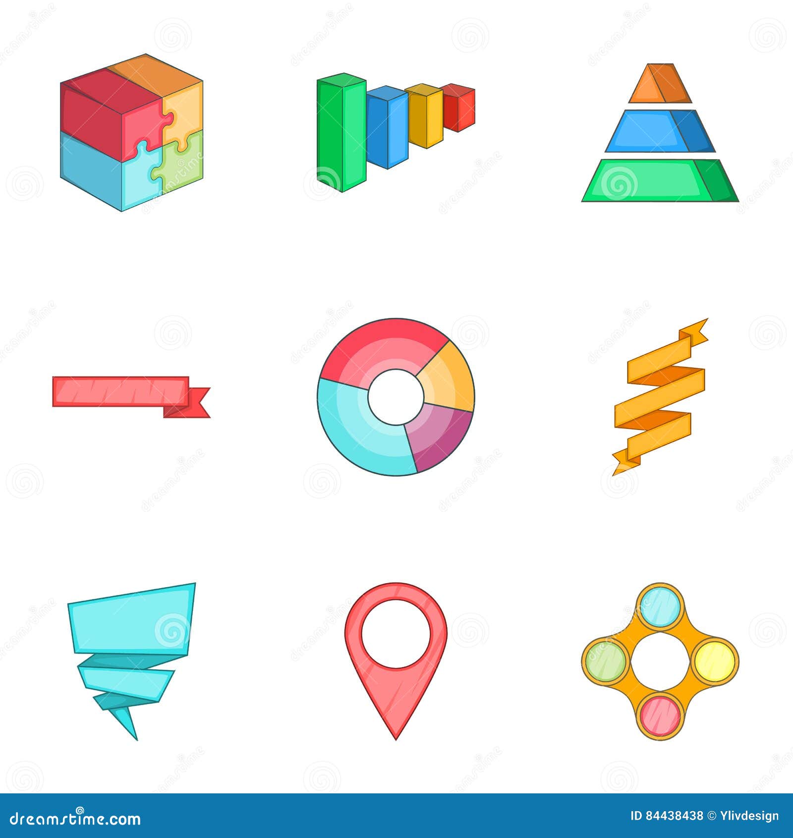 Business Chart Icons Set, Cartoon Style Stock Vector - Illustration of ...