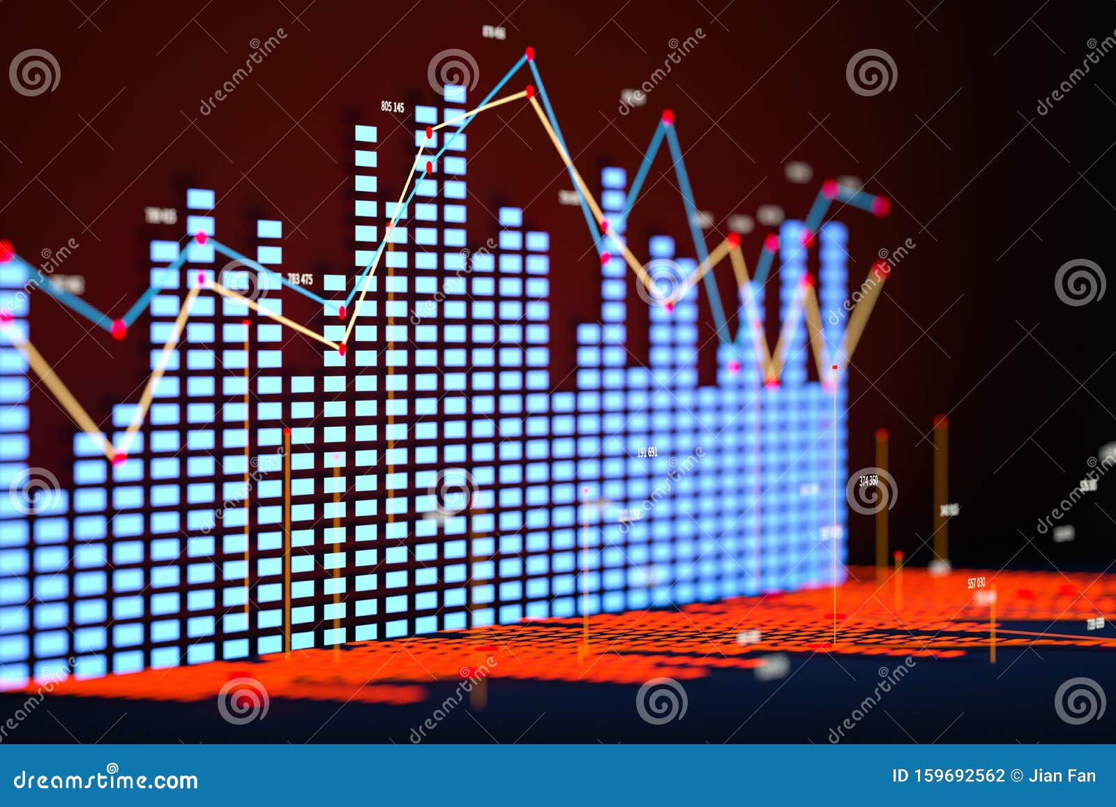 Business Chart with Line Graph, Bar Chart and Numbers on Dark ...