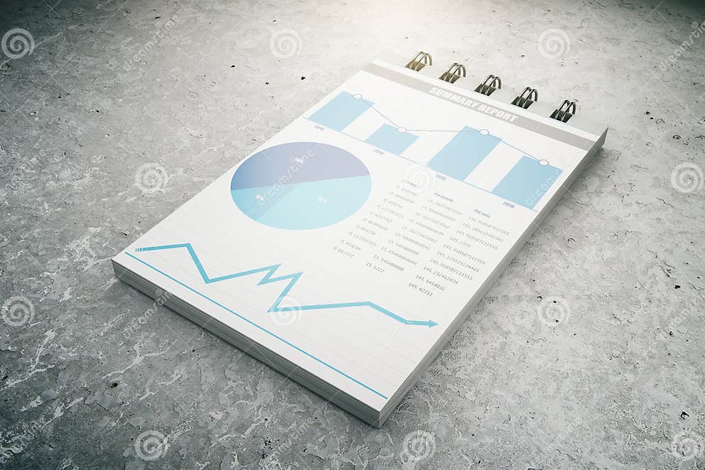 Business Chart on Notepad Page on Concrete Floor Stock Illustration ...