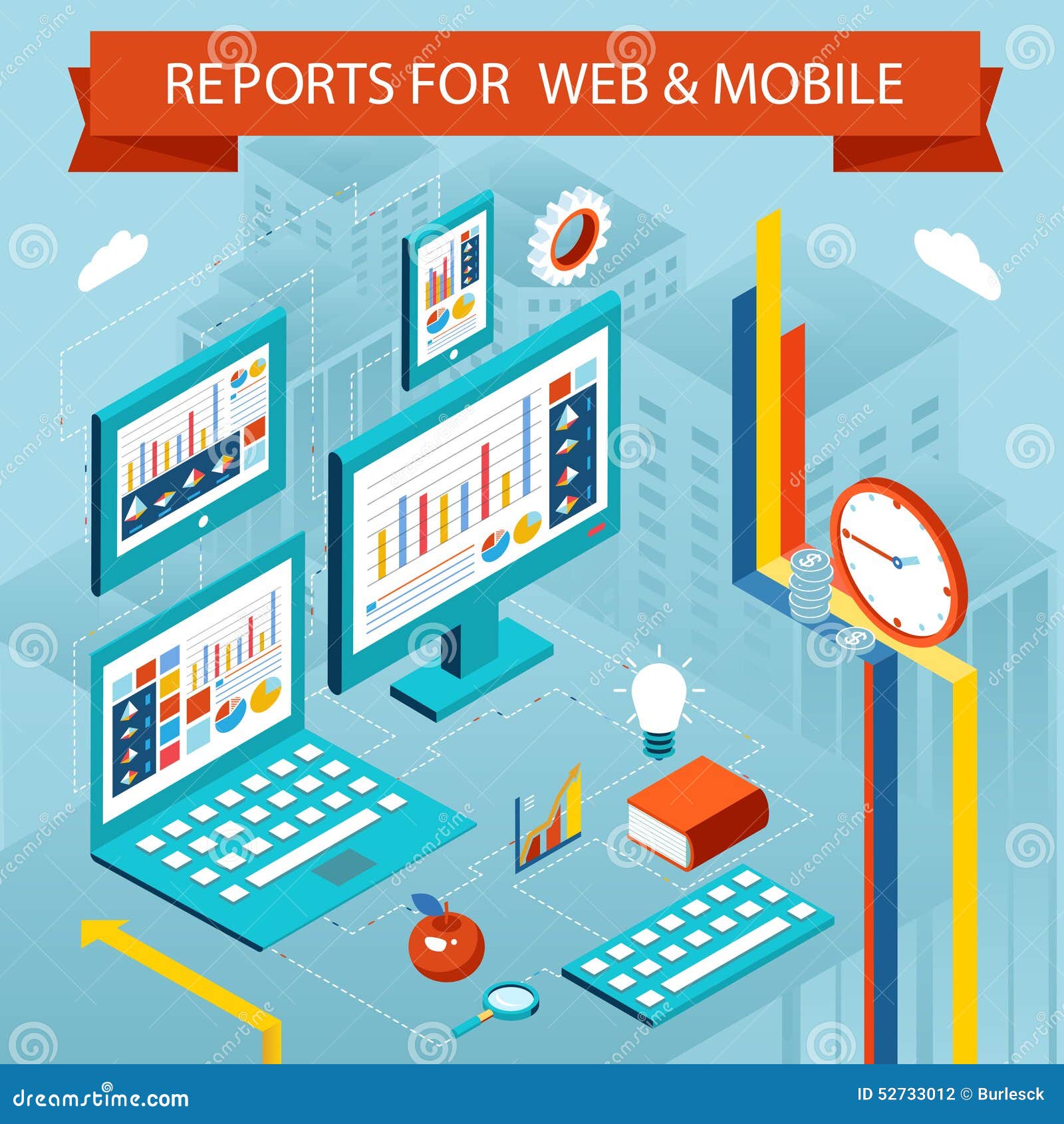 Business Charts and Reports on Web Pages, Mobile Stock Vector ...