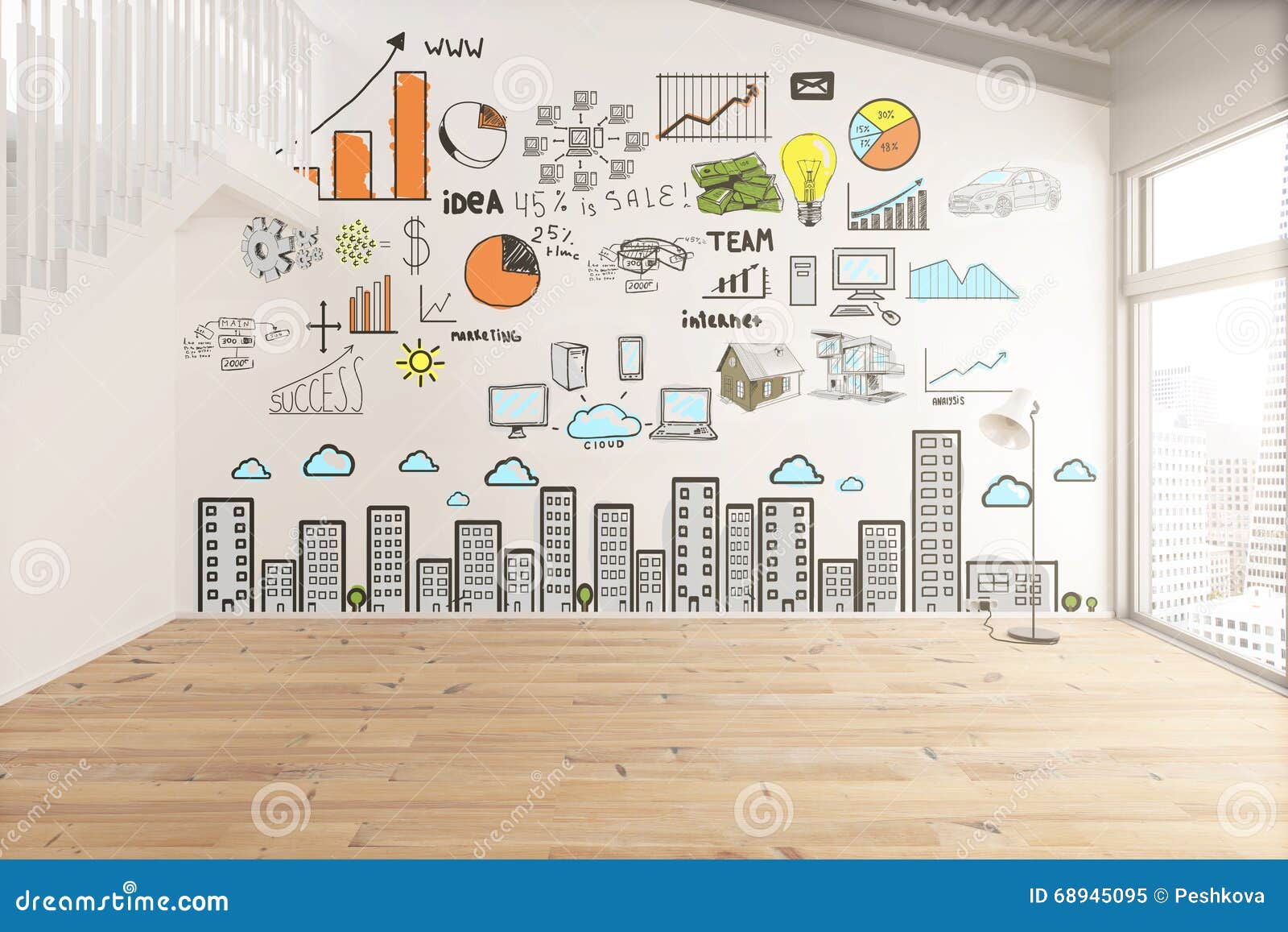 Business charts on wall stock illustration. Illustration of interior ...